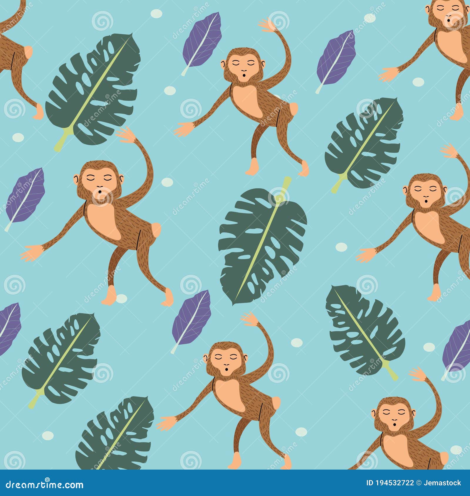 Monkeys Animals Wild with Leafs Pattern Stock Vector - Illustration of ...