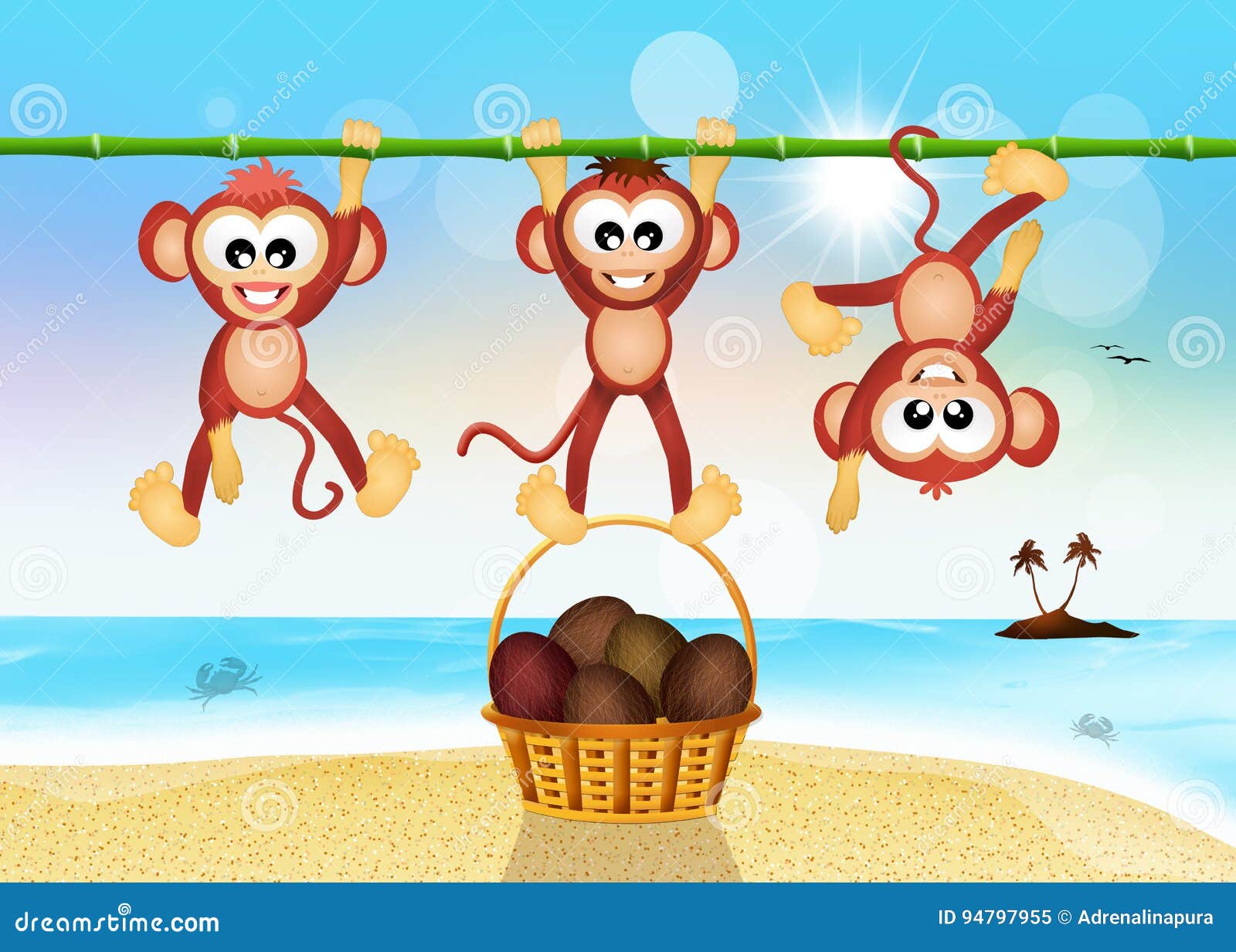 Monkeys On The Beach Stock Illustration | CartoonDealer.com #94797955