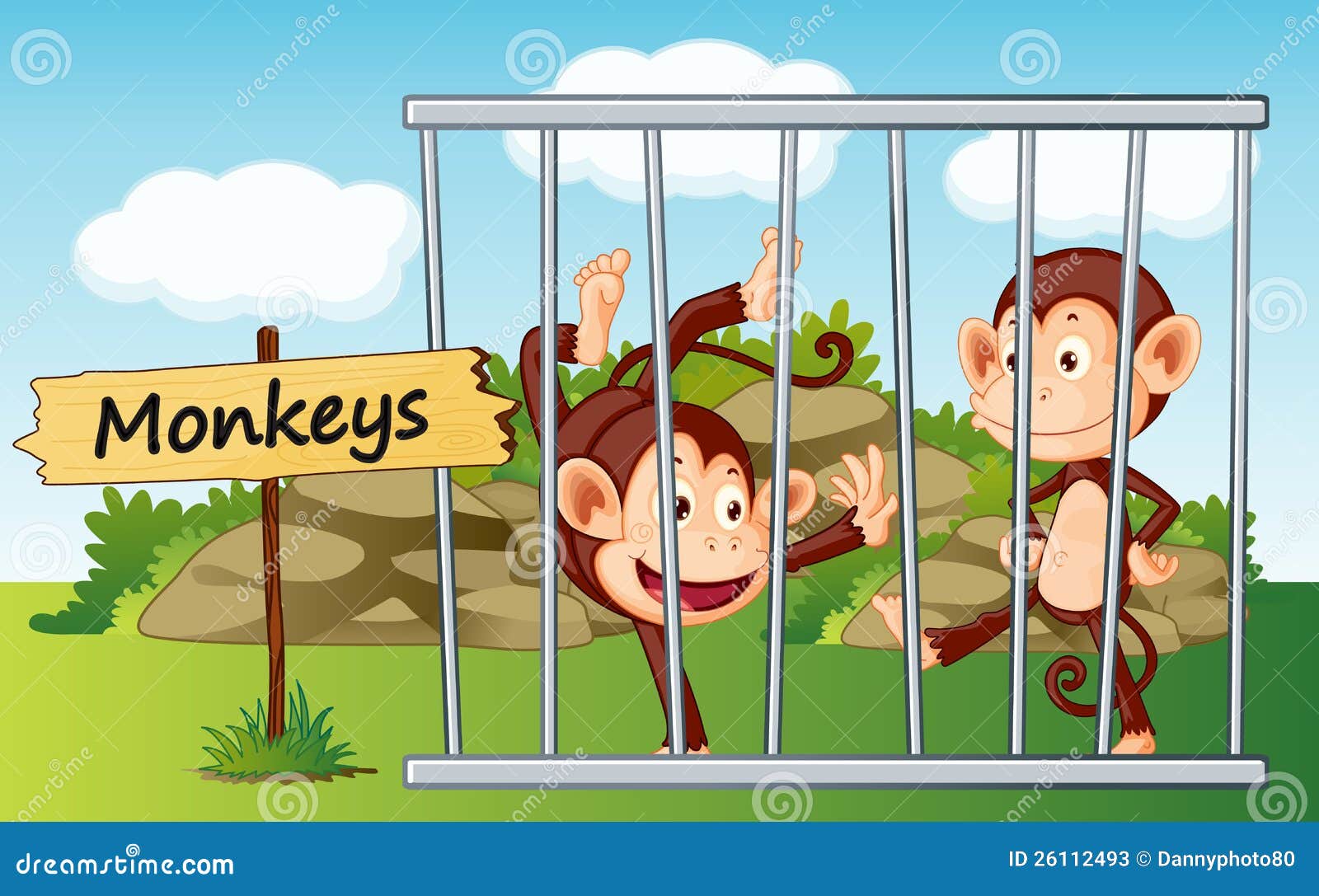 Monkeys in cage stock vector. Illustration of sketch - 26112493