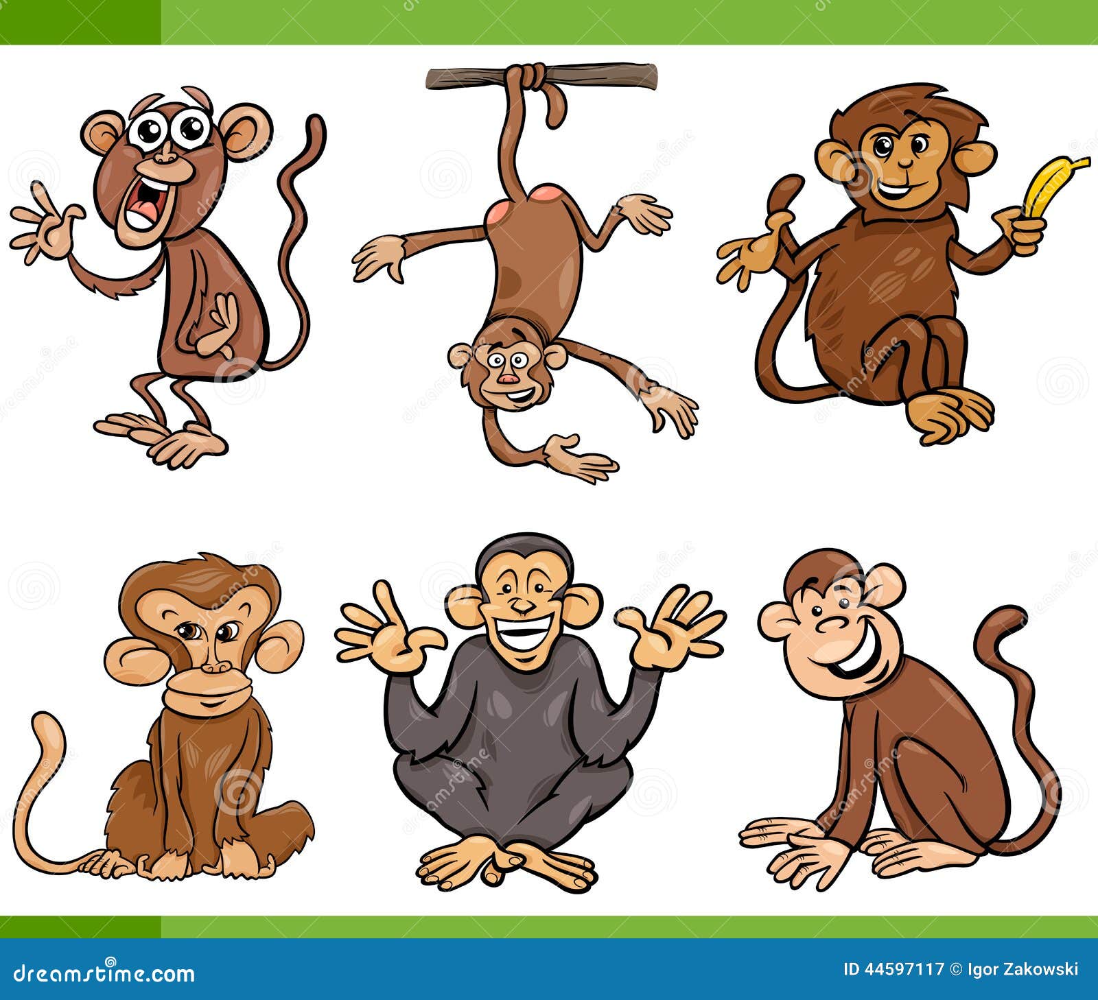 Monkeys Cartoon Set Illustration Stock Vector - Illustration of cartoon ...