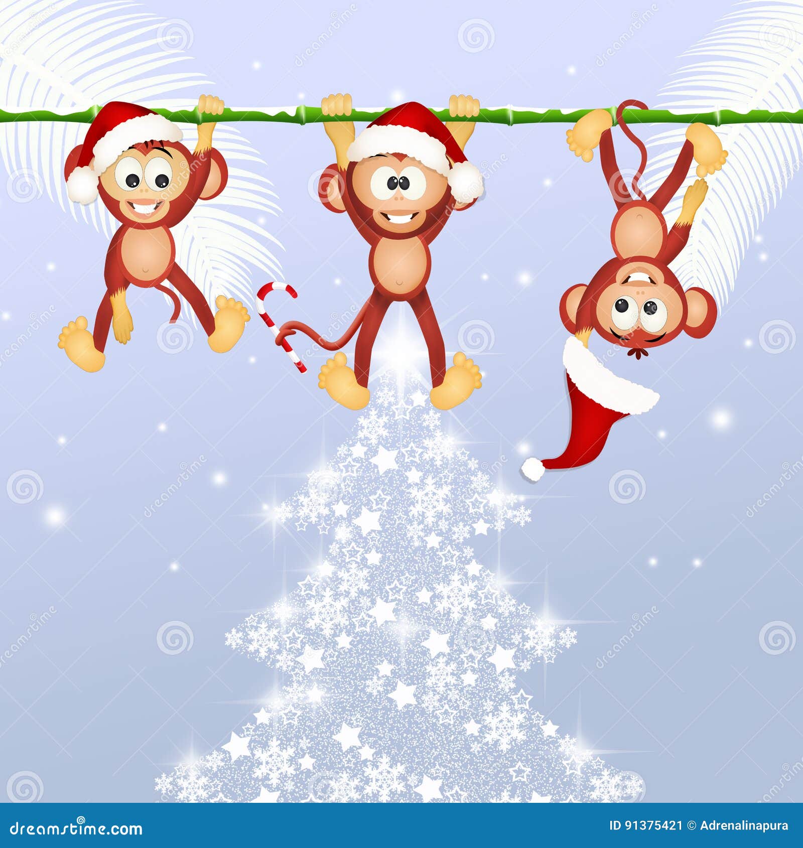 Monkeys Celebrate Christmas Stock Illustration - Illustration of ...