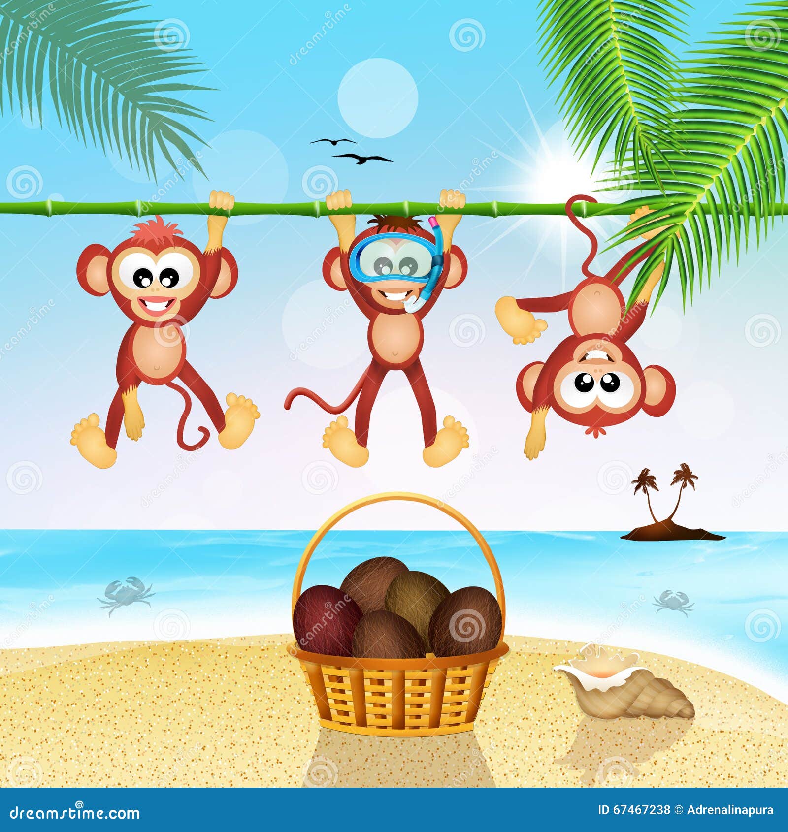 Monkeys and coconuts stock illustration. Illustration of monkey - 67467238
