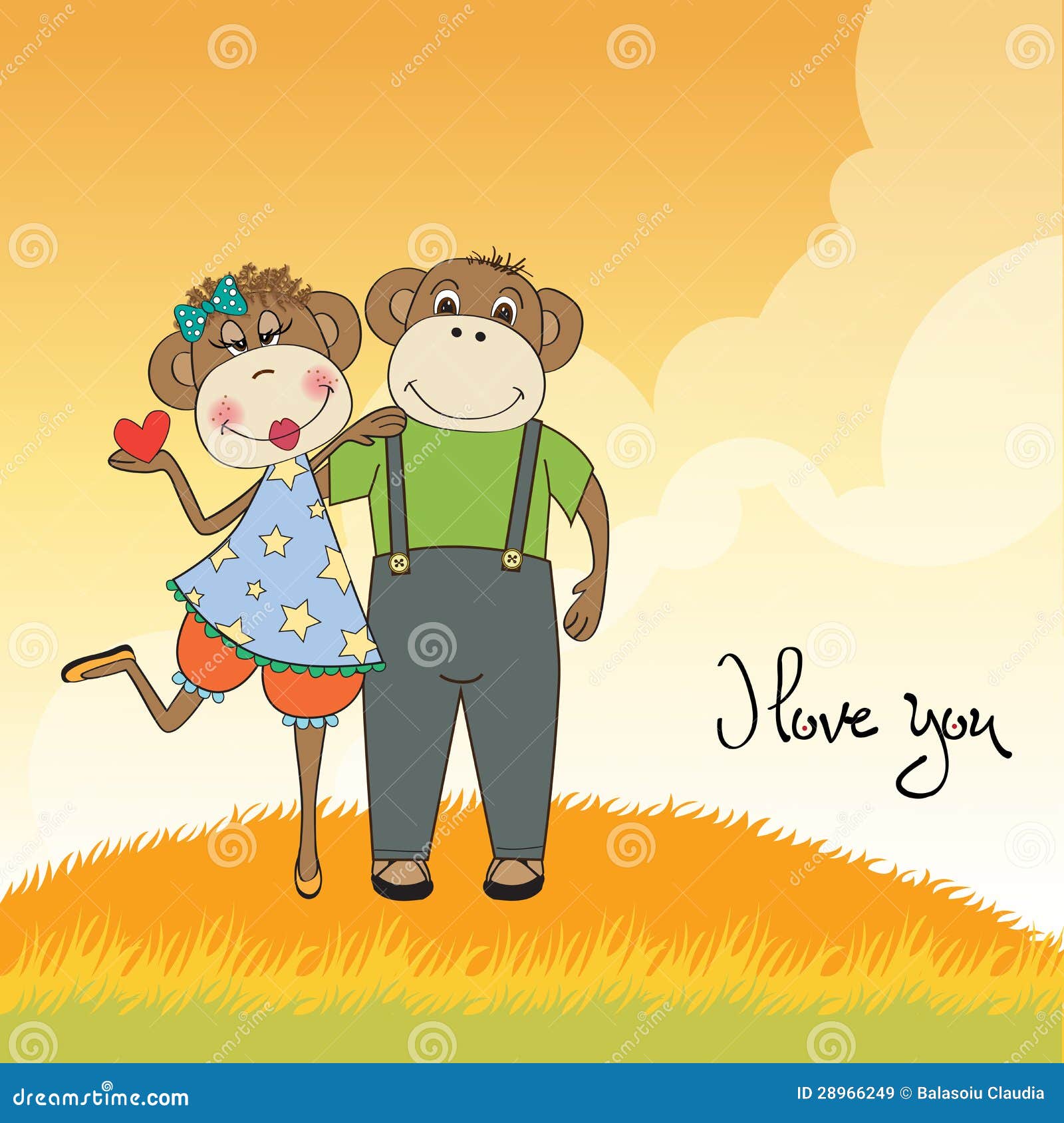 Monkeys couple in love stock illustration. Illustration of cute - 28966249