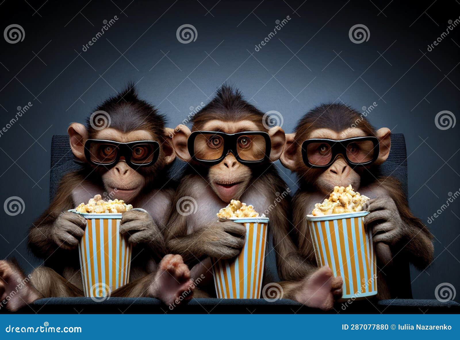 Monkeys in 3D Glasses are Sitting in the Cinema with Large Glasses of ...