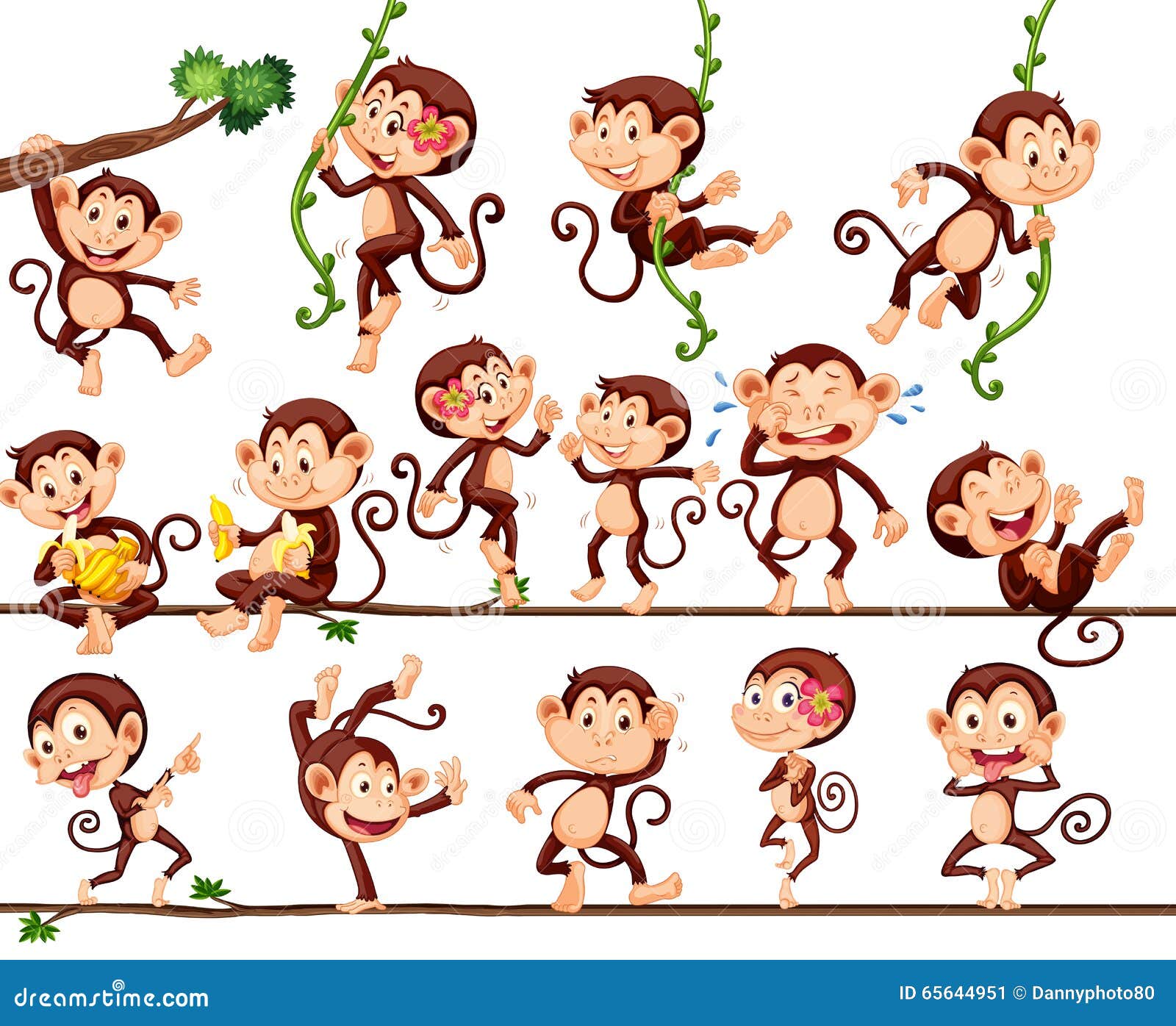 Monkeys Doing Different Actions Stock Vector - Illustration of branch ...