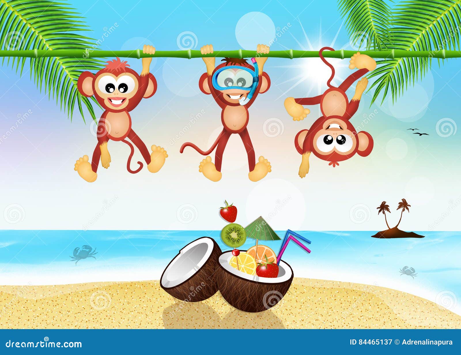 Monkeys with Fresh Cocktail in Summer Stock Illustration - Illustration ...