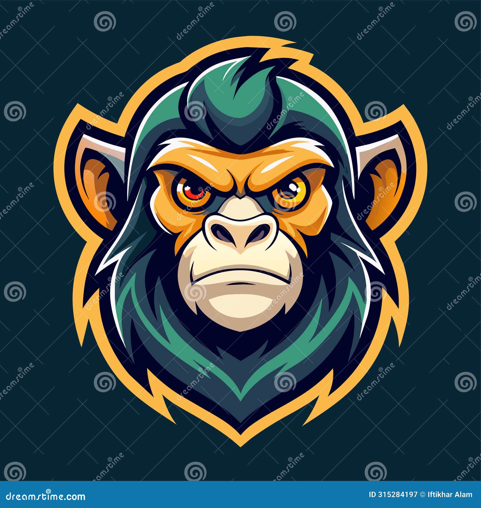 A Monkeys Head with an Angry Expression, Cool Monkey Logo Design Vector ...
