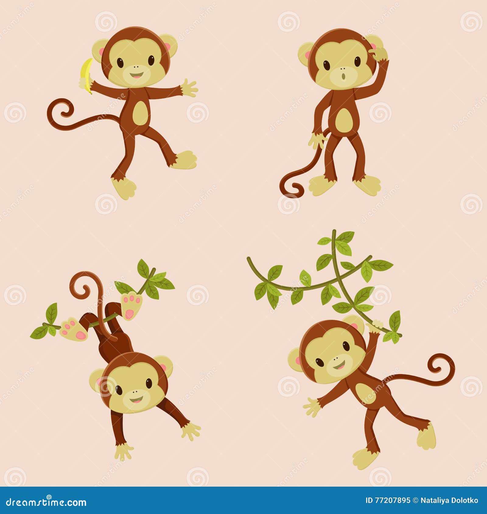 Monkeys icons set stock vector. Illustration of baby - 77207895