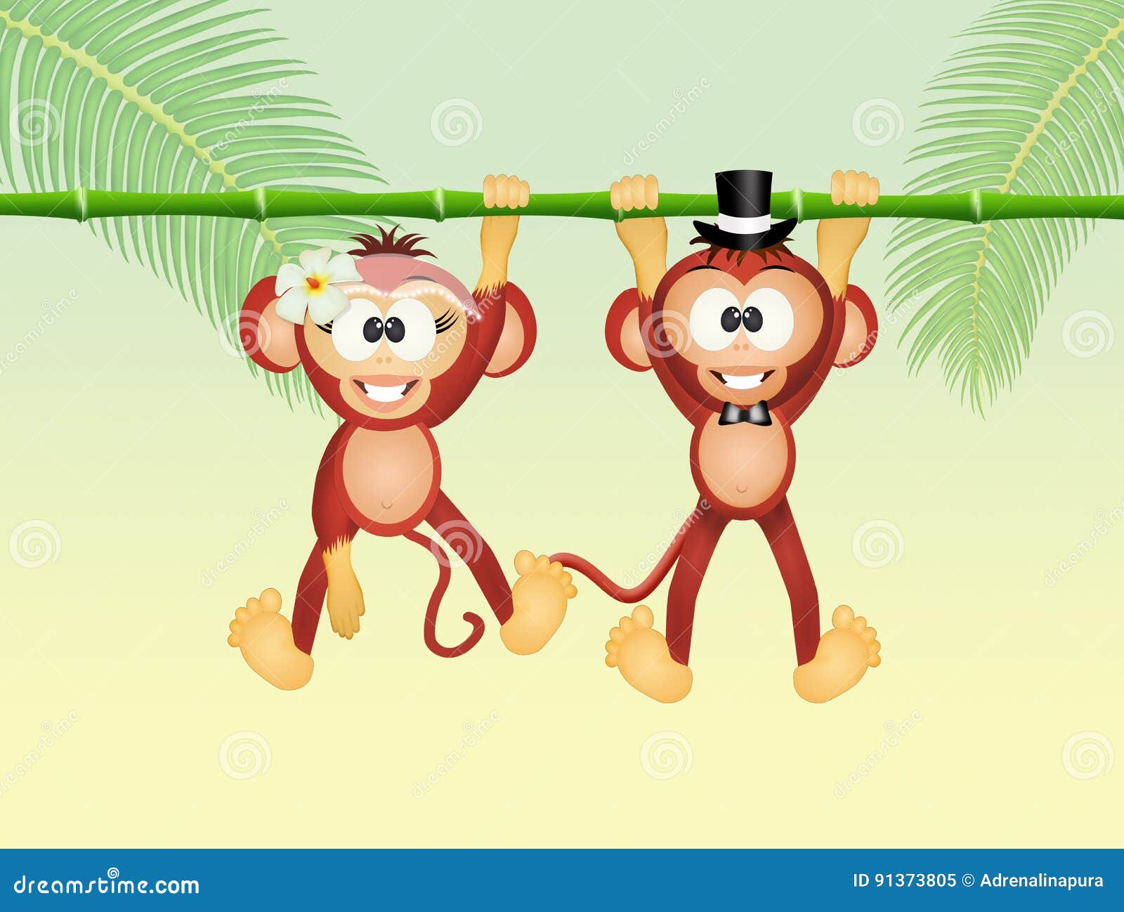 Monkeys in love stock illustration. Illustration of forest - 91373805
