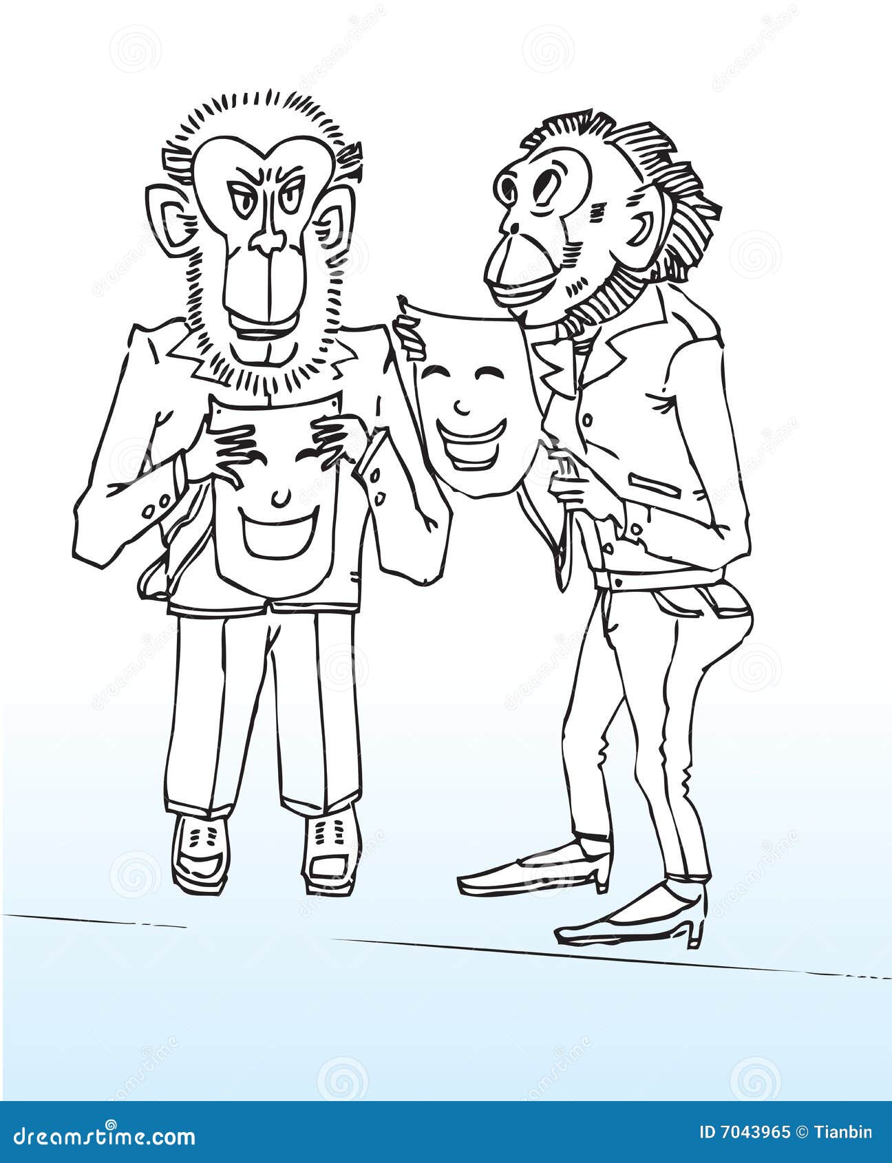 Monkeys with masks stock illustration. Illustration of face - 7043965