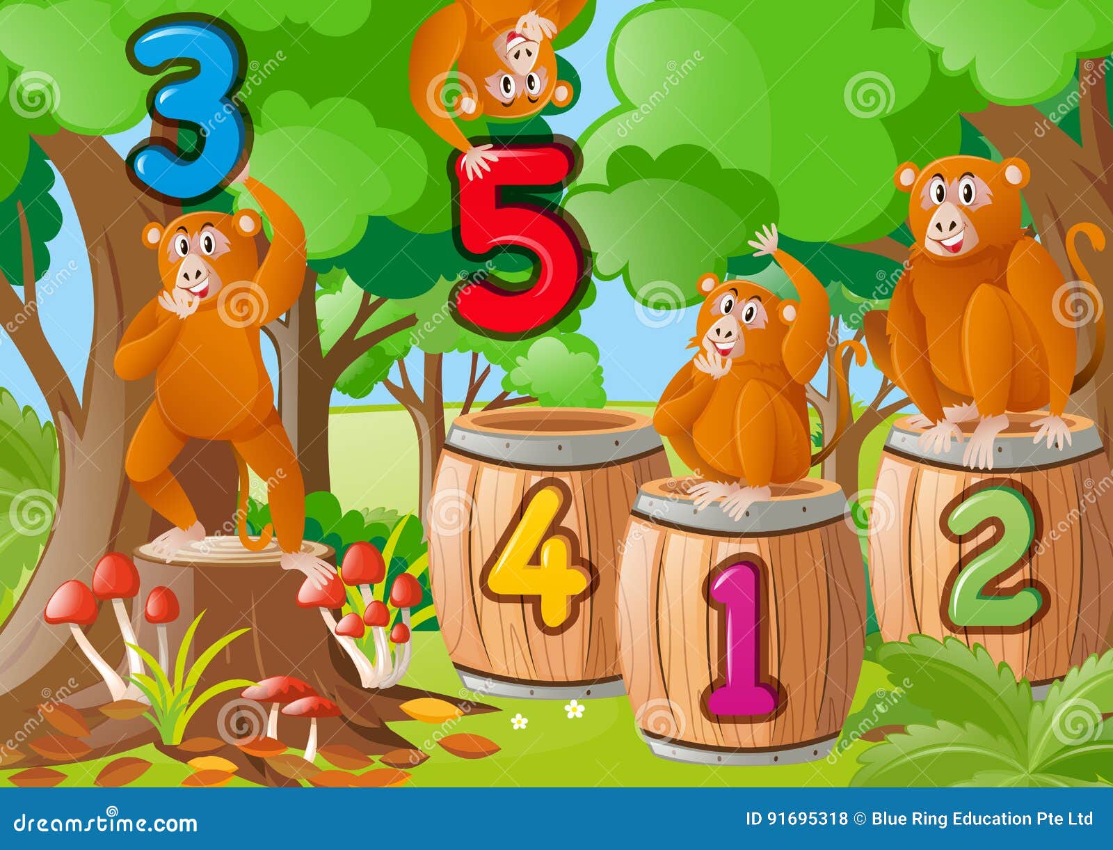 Monkeys and Number One To Five Stock Vector - Illustration of monkey ...