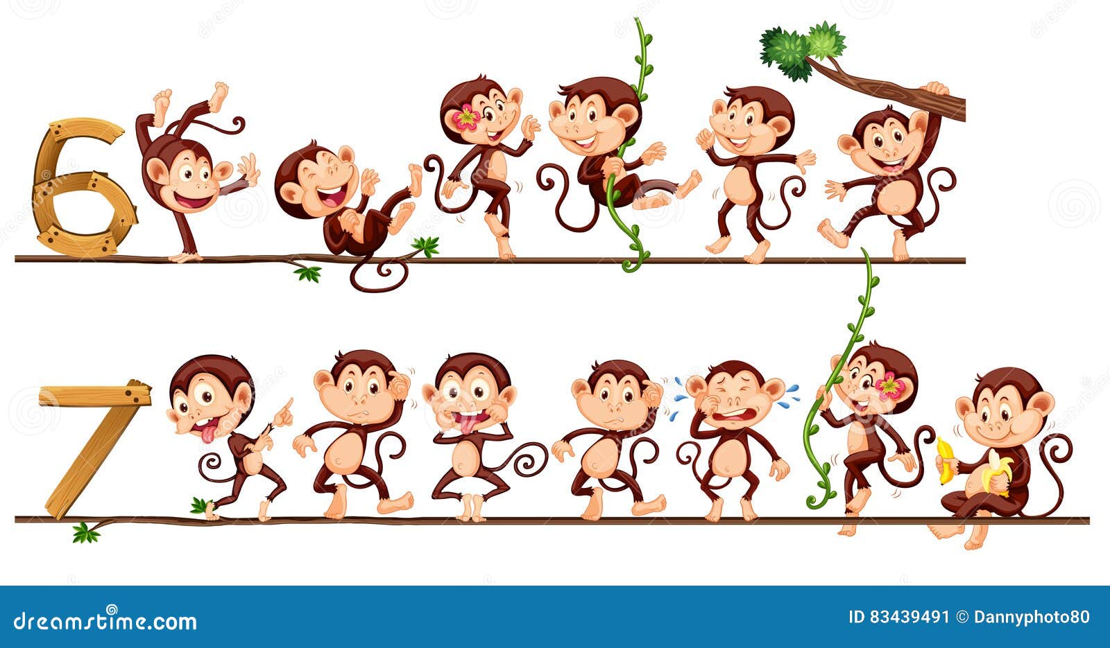 Monkeys and Number Six and Seven Stock Vector - Illustration of drawing ...