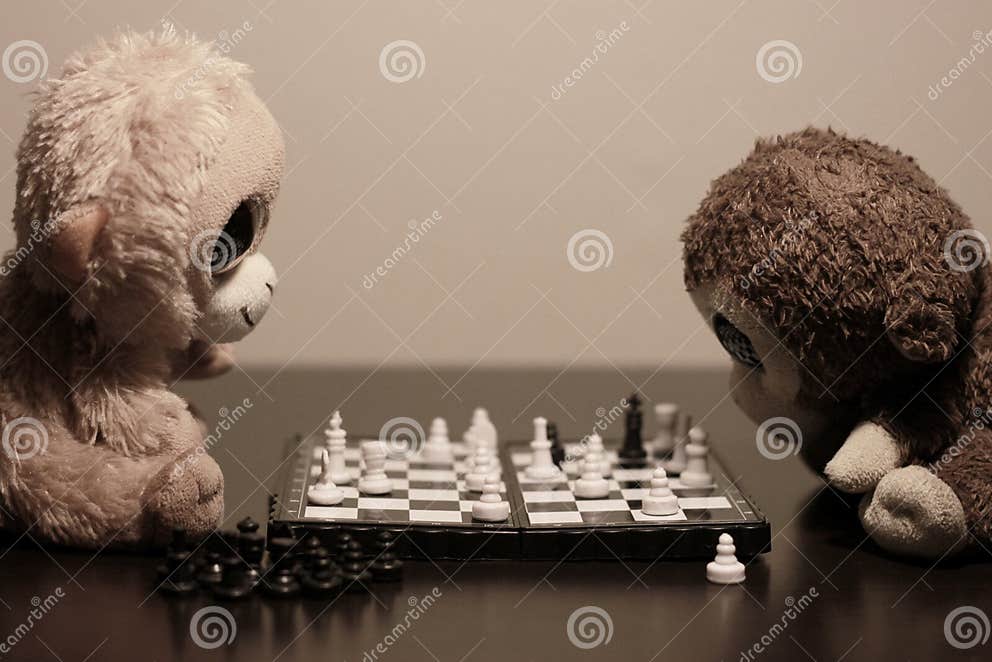 Monkeys playing chess stock image. Image of competition - 59692075