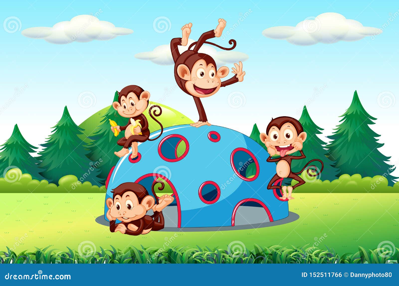 Monkeys Playing on Playground Stock Vector - Illustration of outdoors ...