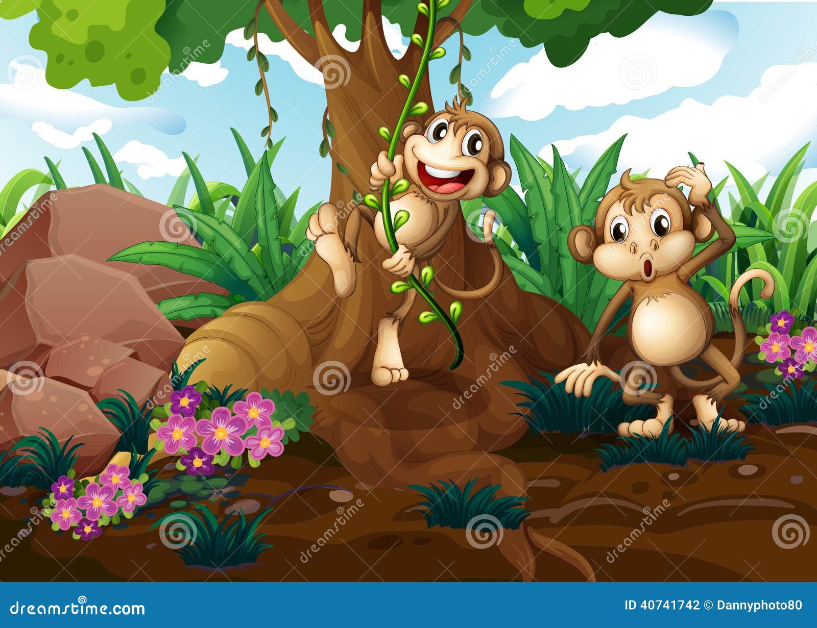 Monkeys Playing Under the Tree Stock Vector - Illustration of gift ...