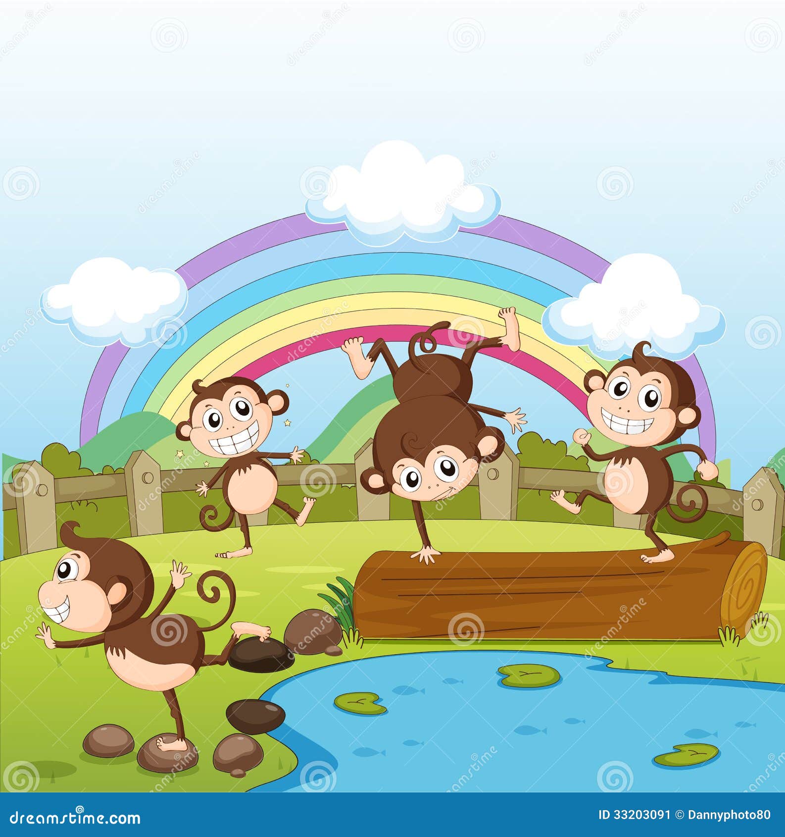 Monkeys and a rainbow stock vector. Illustration of animal - 33203091