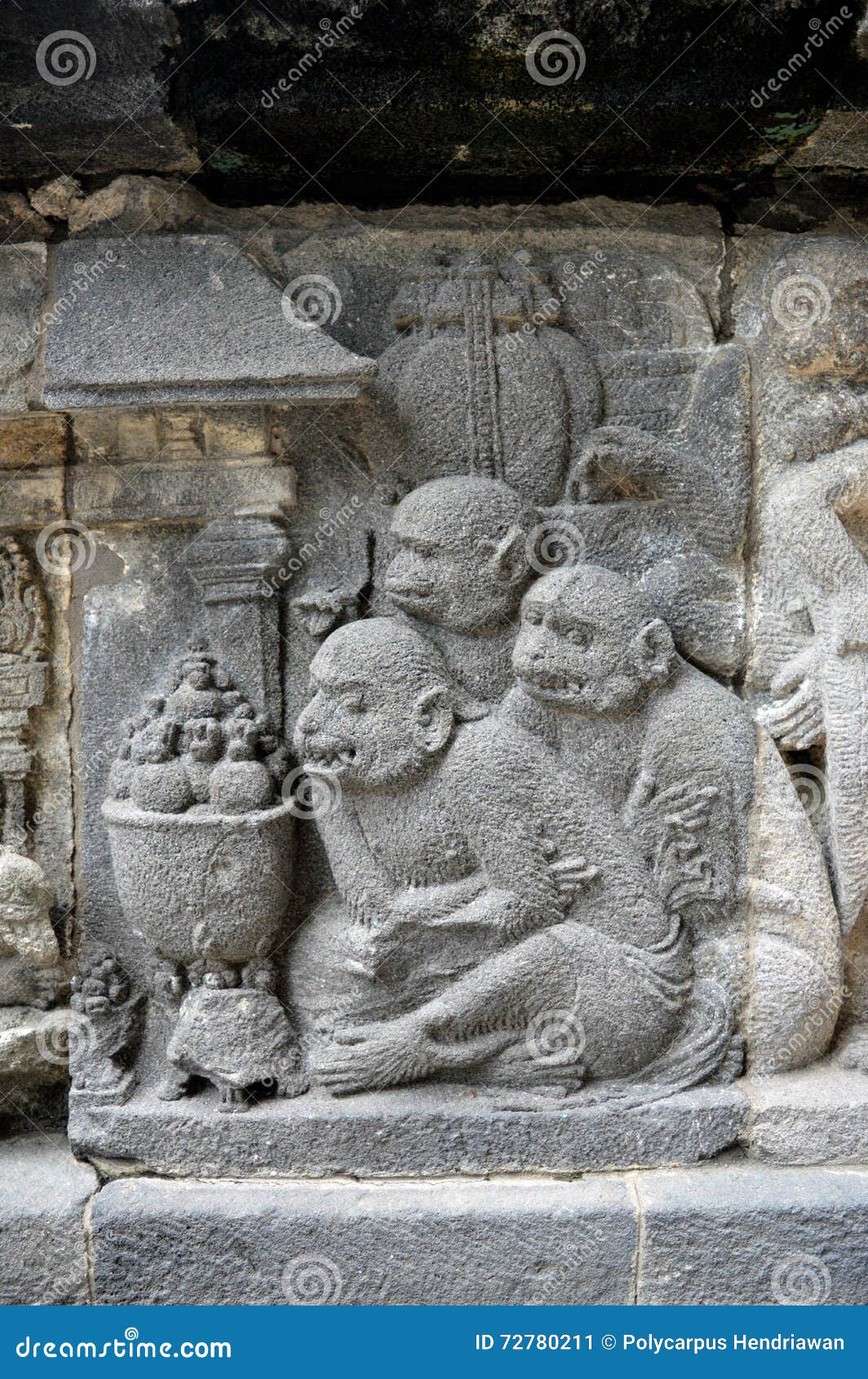 Monkeys Relief on Prambanan Temple Yogyakarta Central Java Indonesia ...