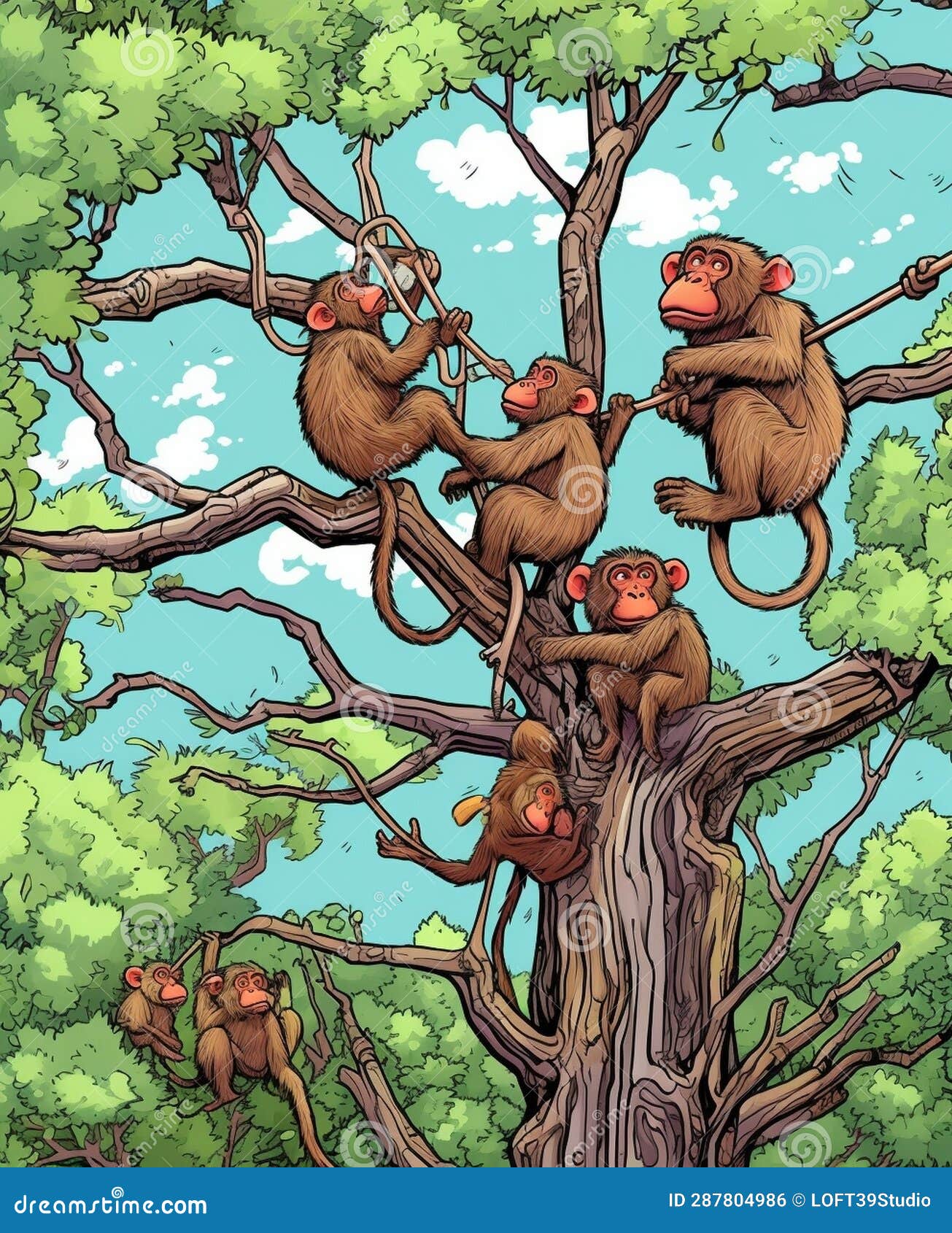 Monkeys_on_a_tree_1690599258836_4 Stock Illustration - Illustration of ...