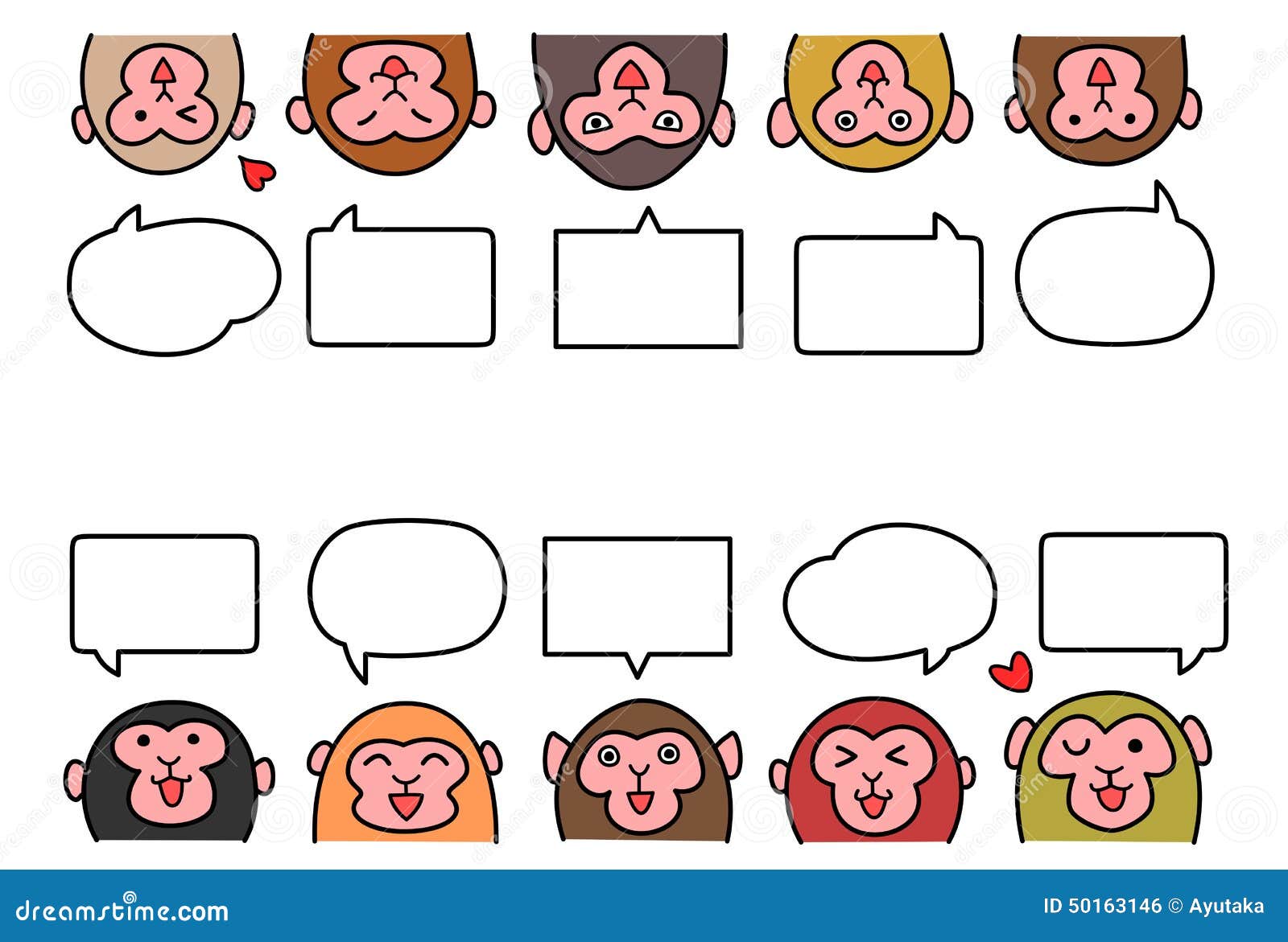 Monkeys in Two Rows with Speech Bubbles Stock Vector - Illustration of ...