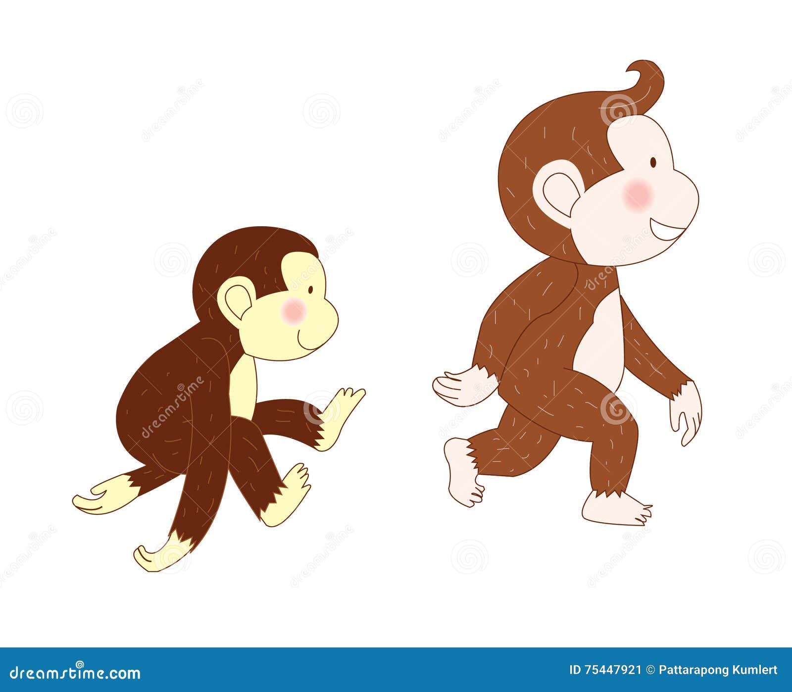 Monkeys were walking stock illustration. Illustration of white - 75447921