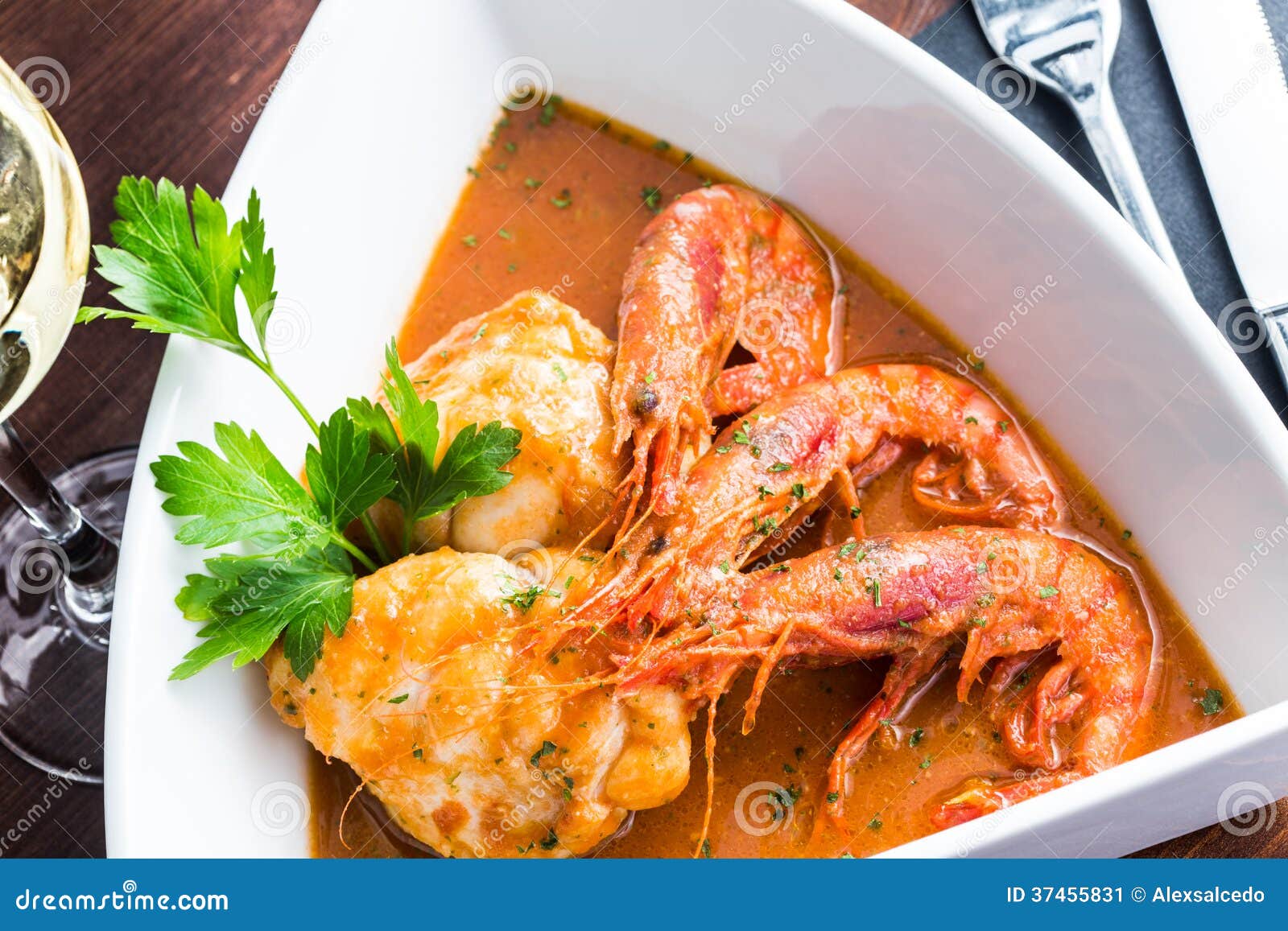 Monkfish with prawn stock image. Image of parsley, prawn - 37455831
