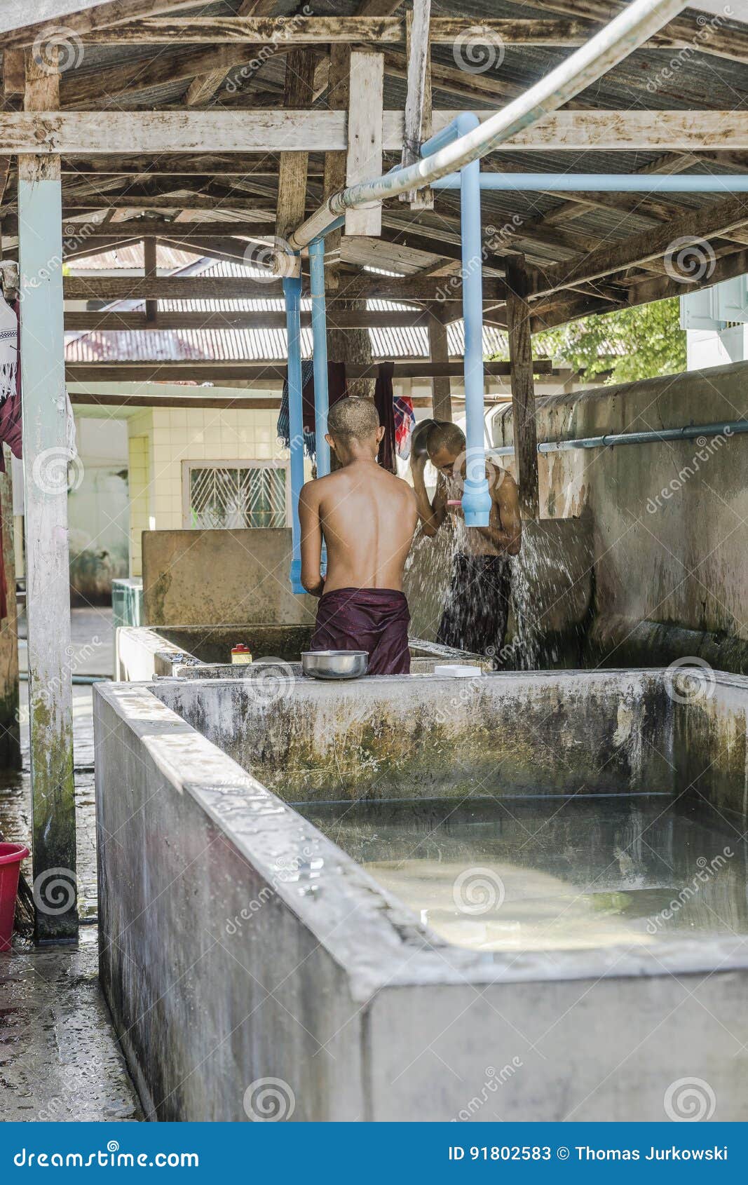 Monks in the bath editorial stock photo. Image of asia - 91802583