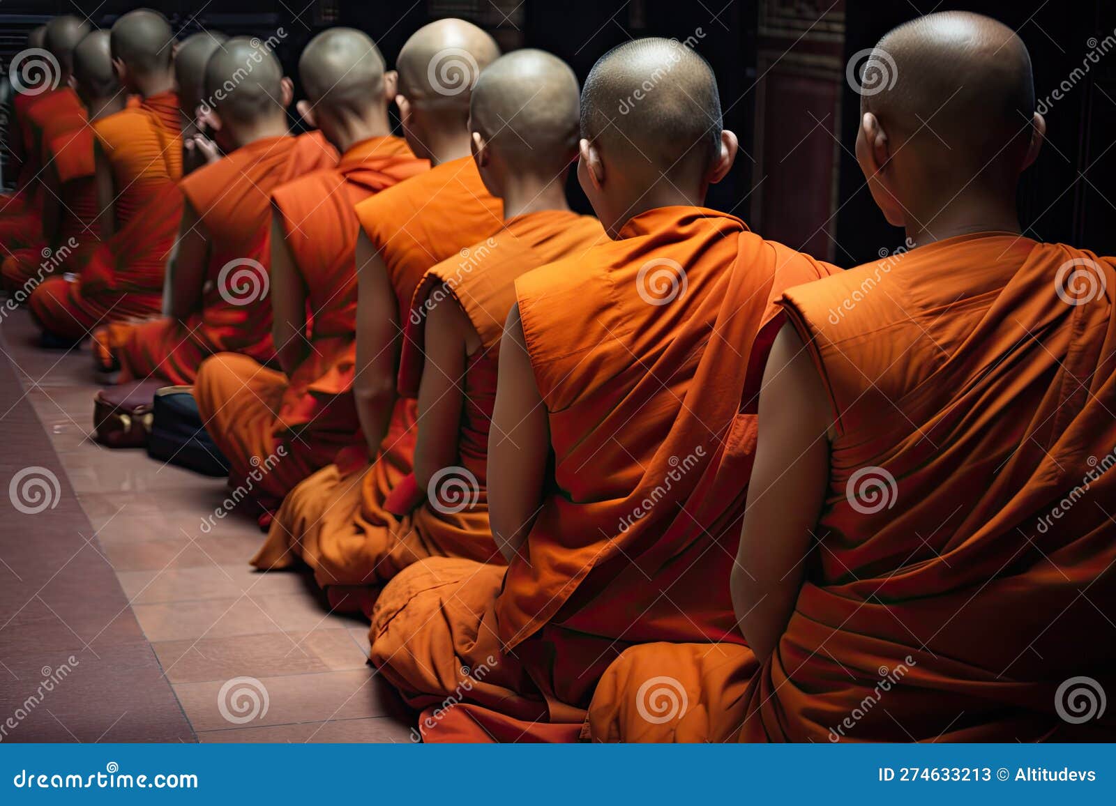 Monks Meditating in Row, with Their Backs Turned To Each Other Stock ...