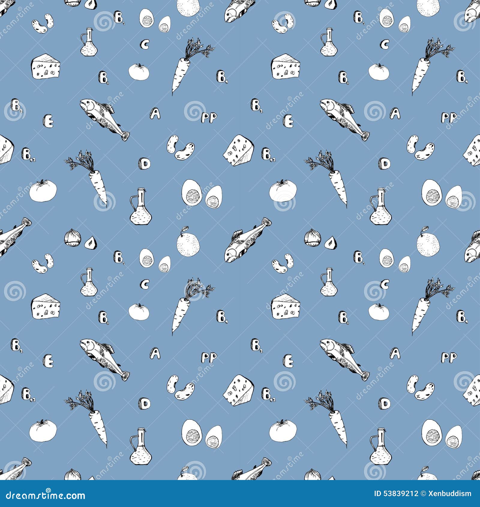 Mono Color Seamless Pattern. Foods and Vitamins Stock Illustration ...