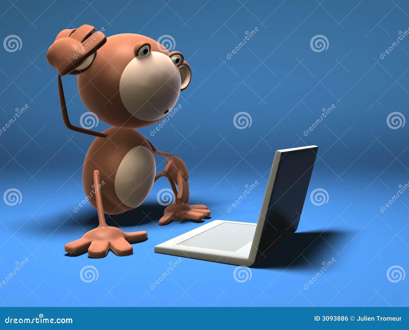 Mono Con Una Computadora Portátil Stock de ilustración - Ilustración de ...