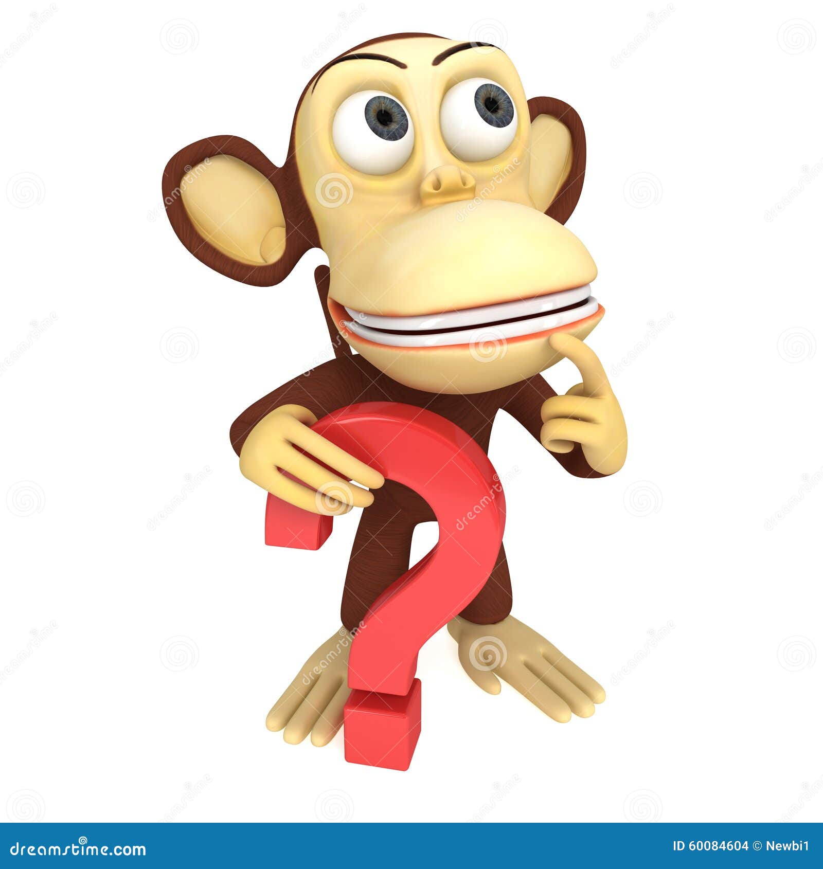 Mono Divertido 3d Con El Signo De Interrogación Rojo Stock de ...