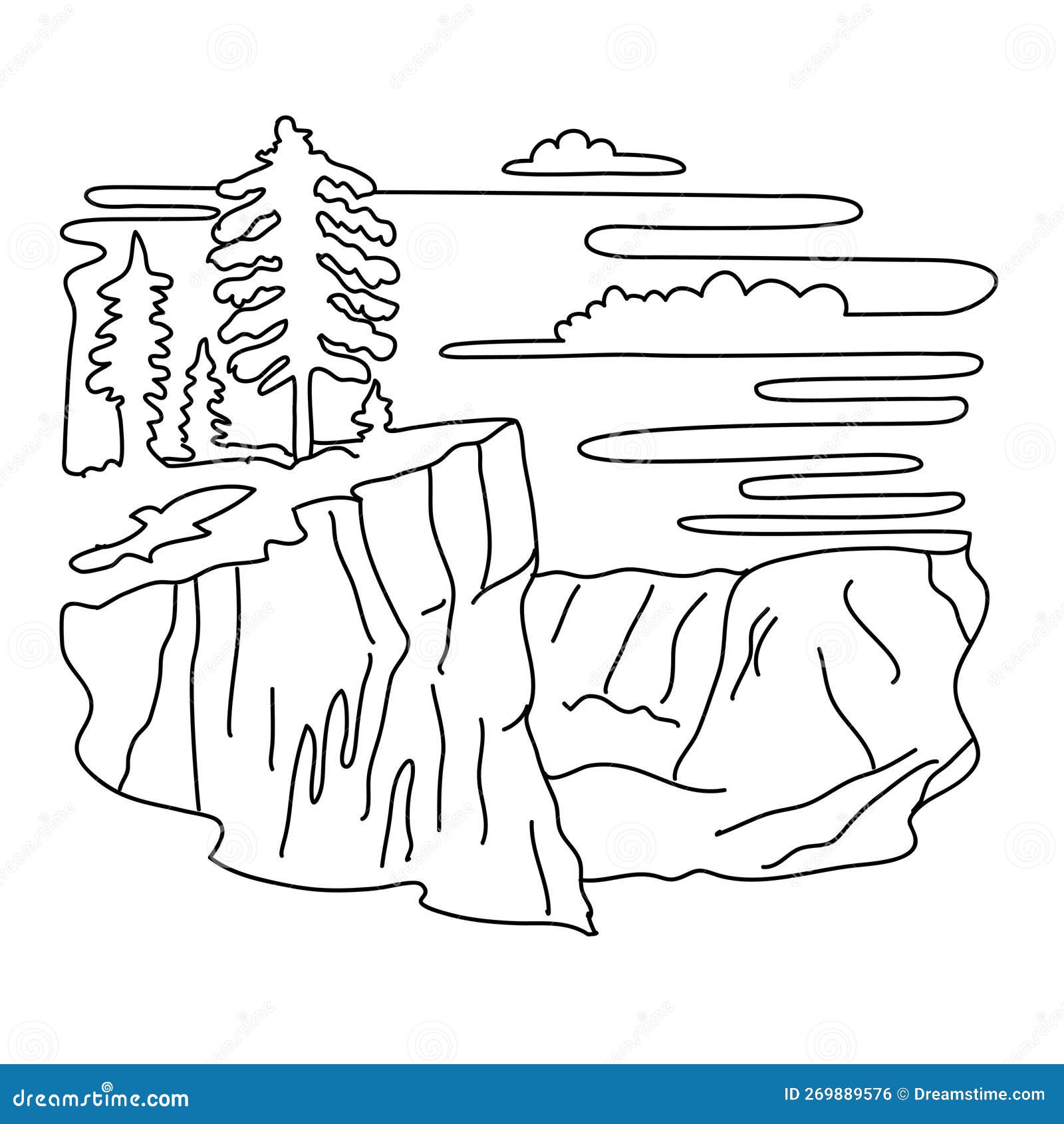 Taft Point In Yosemite National Park California Monoline Line Art