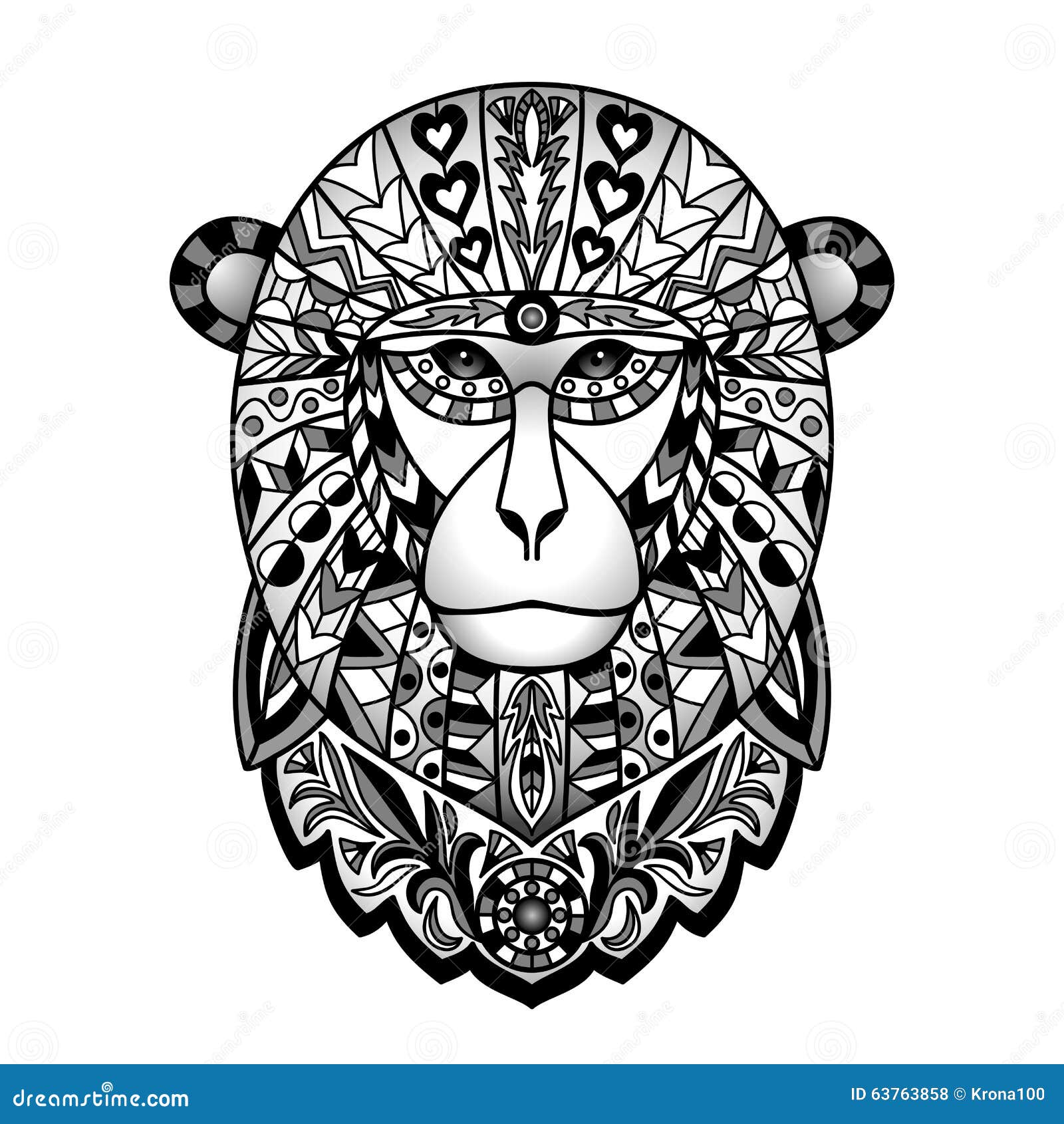 Mono negro ornamental ilustración del vector. Ilustración de primate ...