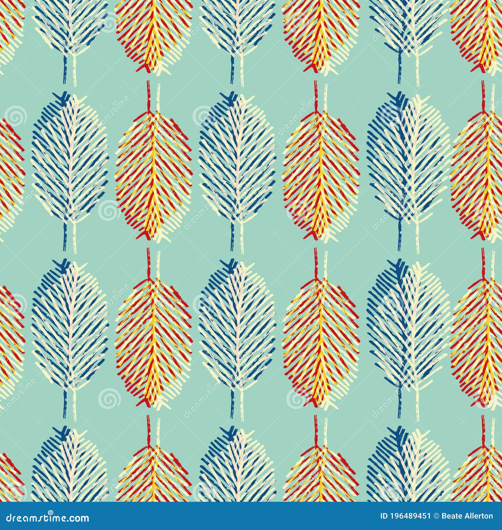Mono Print Style Leaves Seamless Vector Pattern Background. Vertical ...