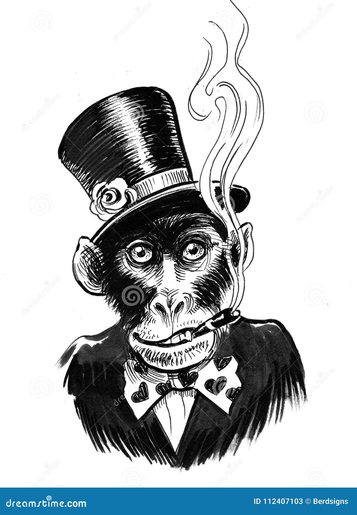 Mono que fuma stock de ilustración. Ilustración de tinta - 112407103