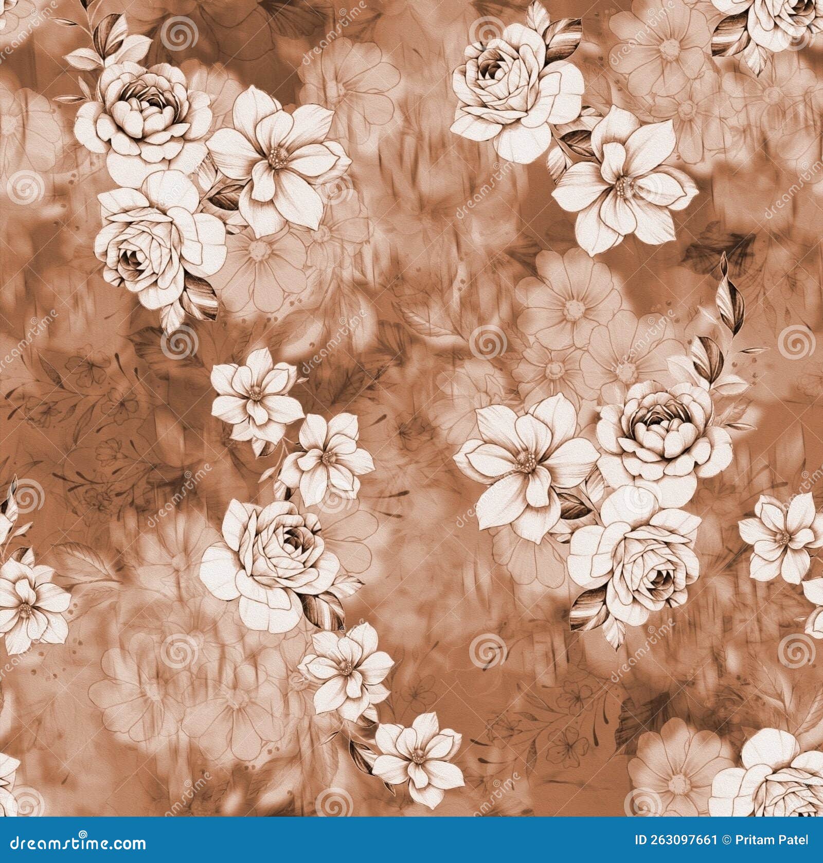 Mono Style Flower and Ground Digital Design Stock Illustration ...