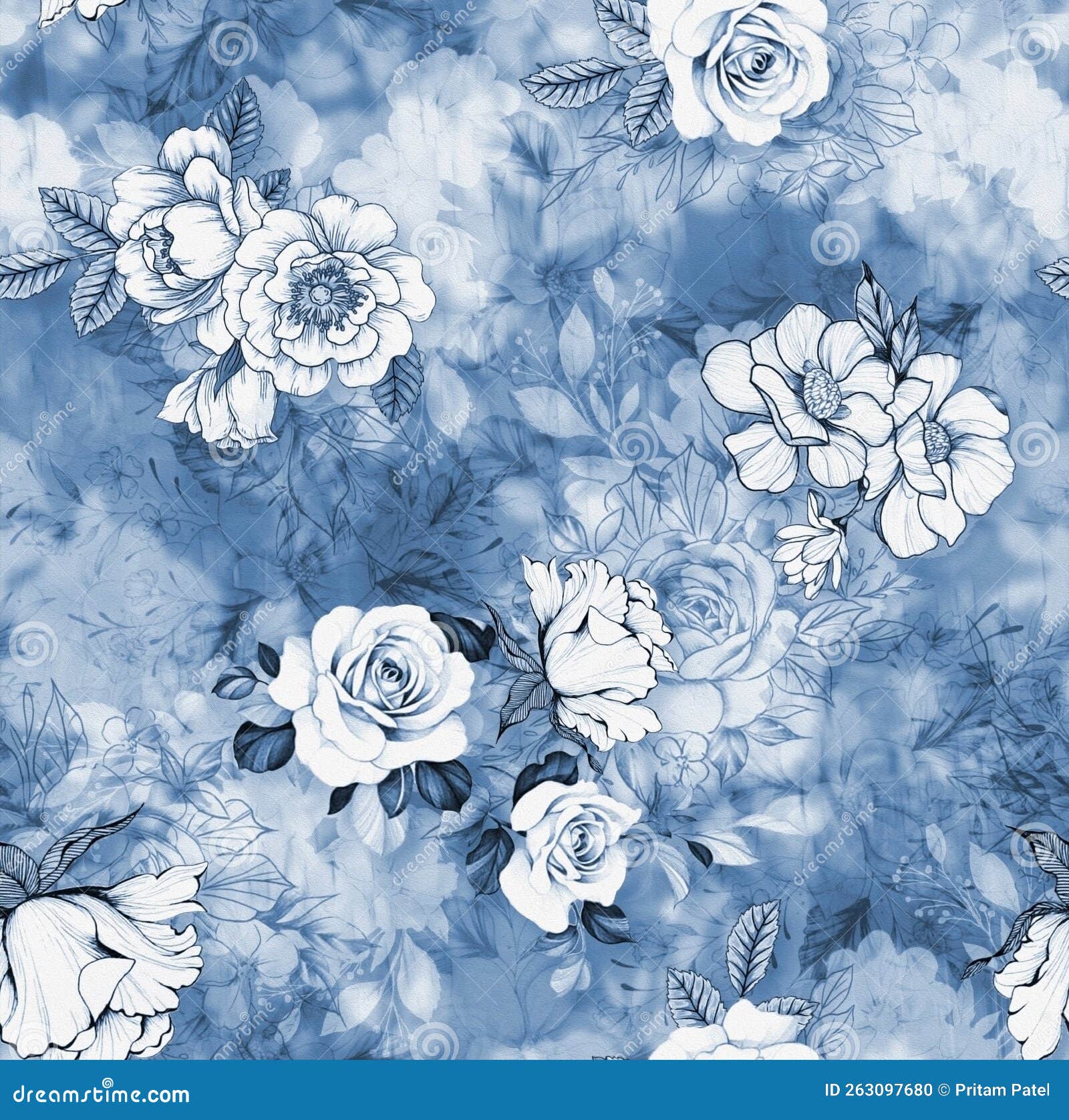 Mono Style Flower and Ground Digital Design Stock Illustration ...