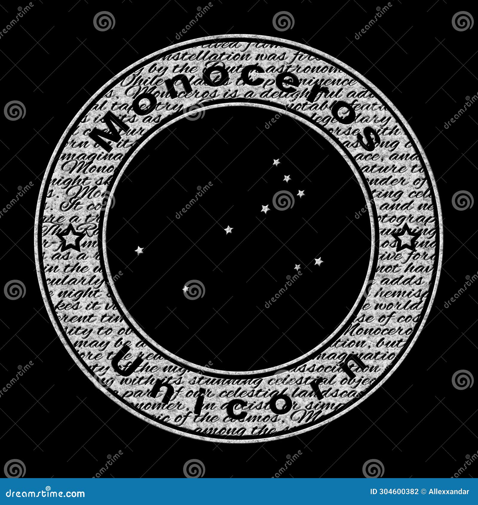 Monoceros The Unicorn Constellation Map On A Starry Space Background ...