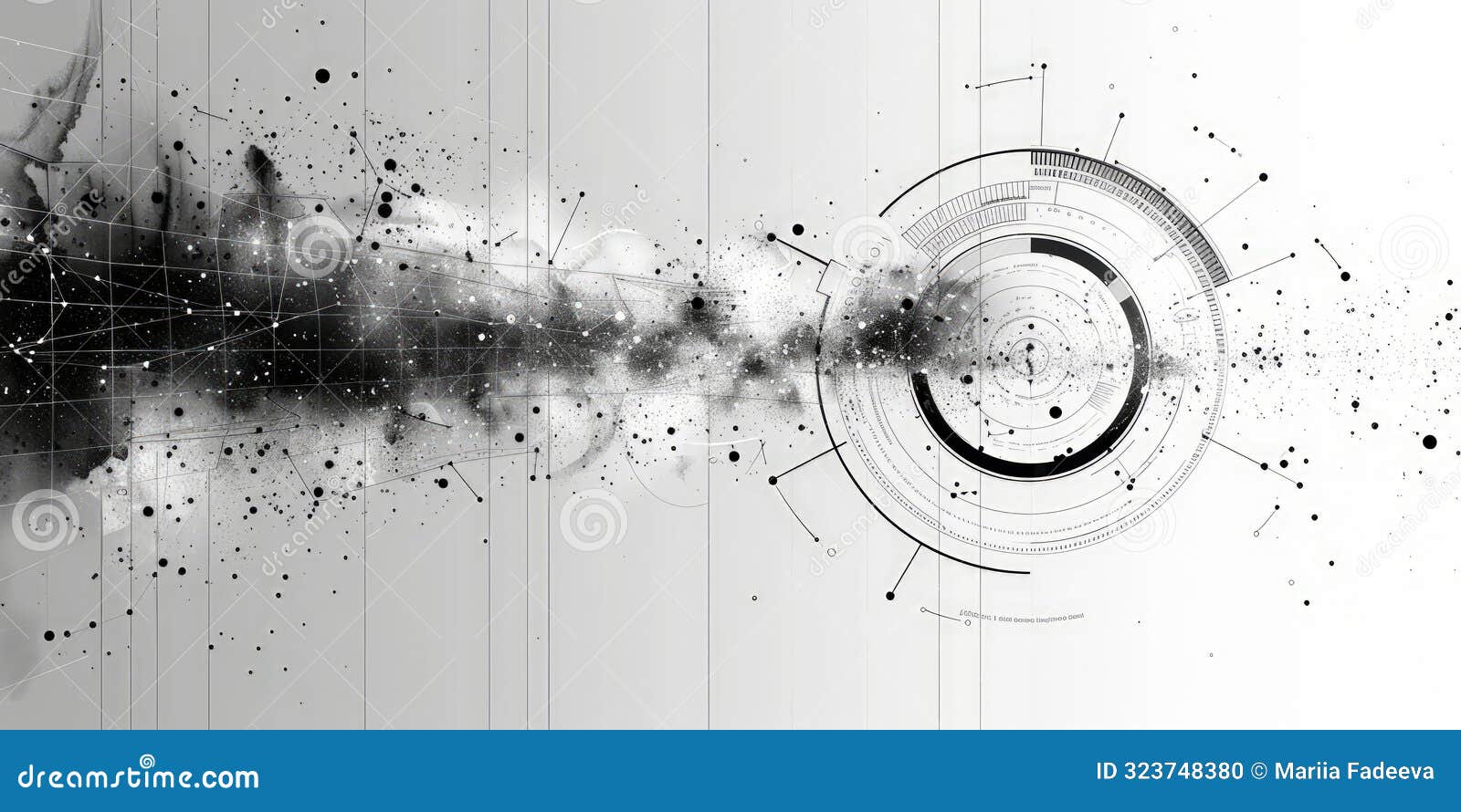 Monochromatic Abstract Digital Art with Geometric Patterns and Splatter ...