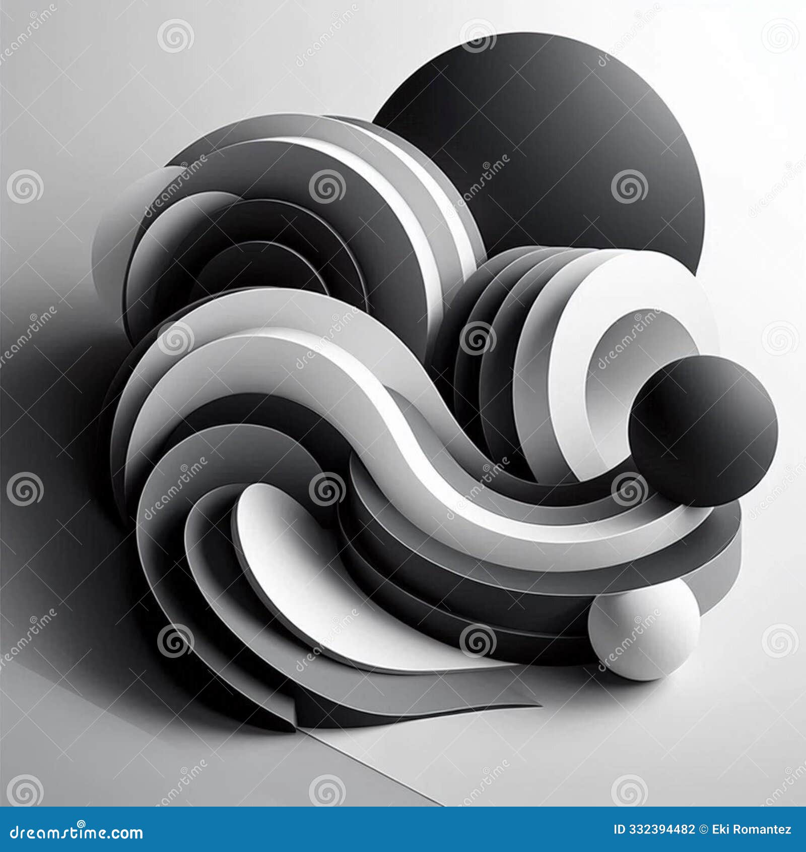 Monochromatic Abstract Shapes with 3D Depth and Shadow Effects, in ...