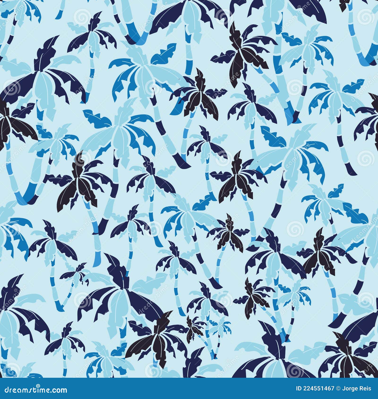 Monochromatic Blue Beautiful Coconut Trees Vector Pattern Stock Vector ...