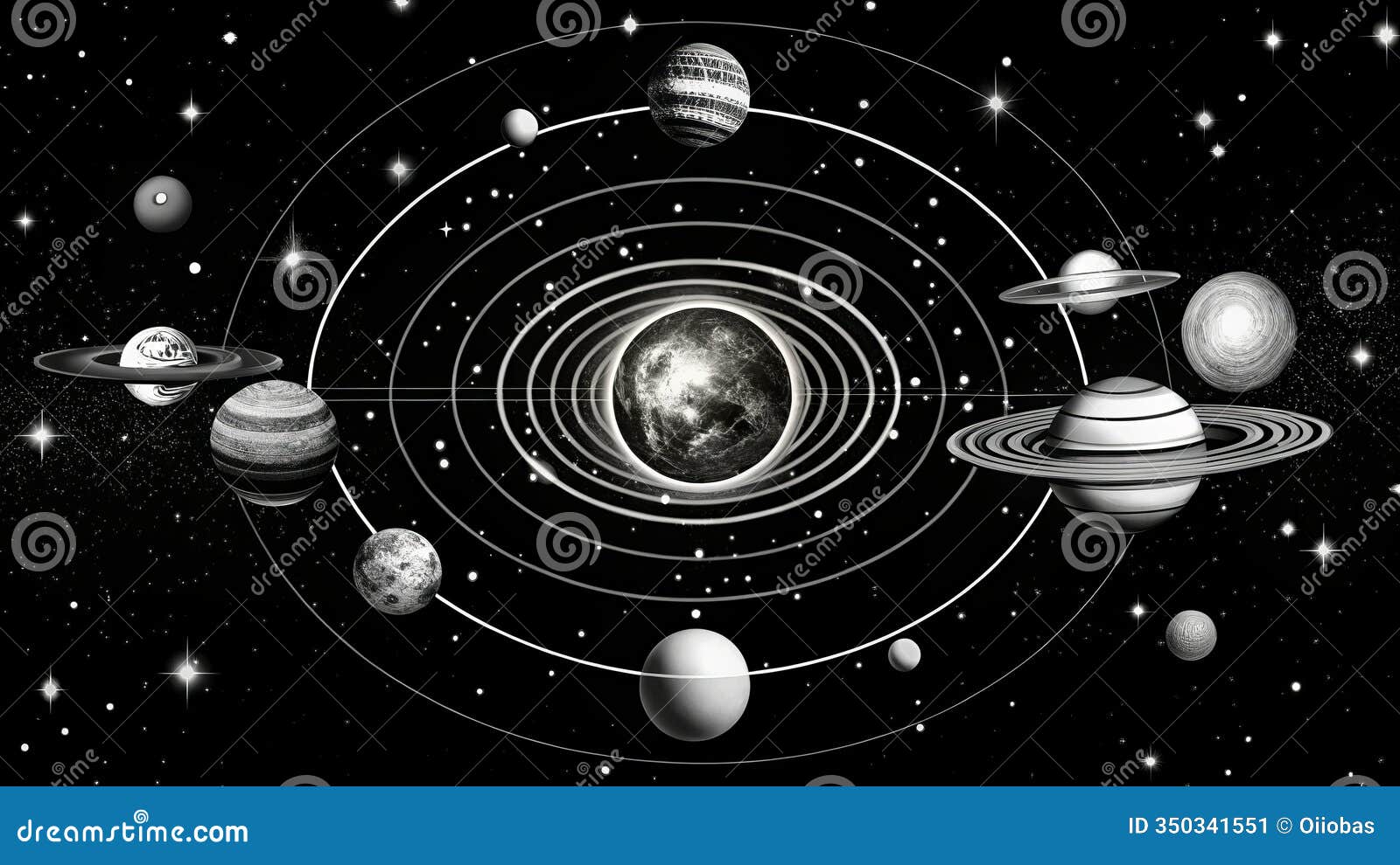Monochromatic Celestial System Orbits and Planets Stock Illustration ...