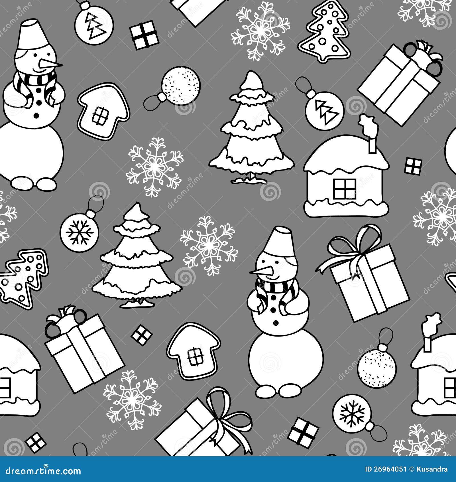Monochromatic Christmas Seamless Pattern Stock Vector - Illustration of ...
