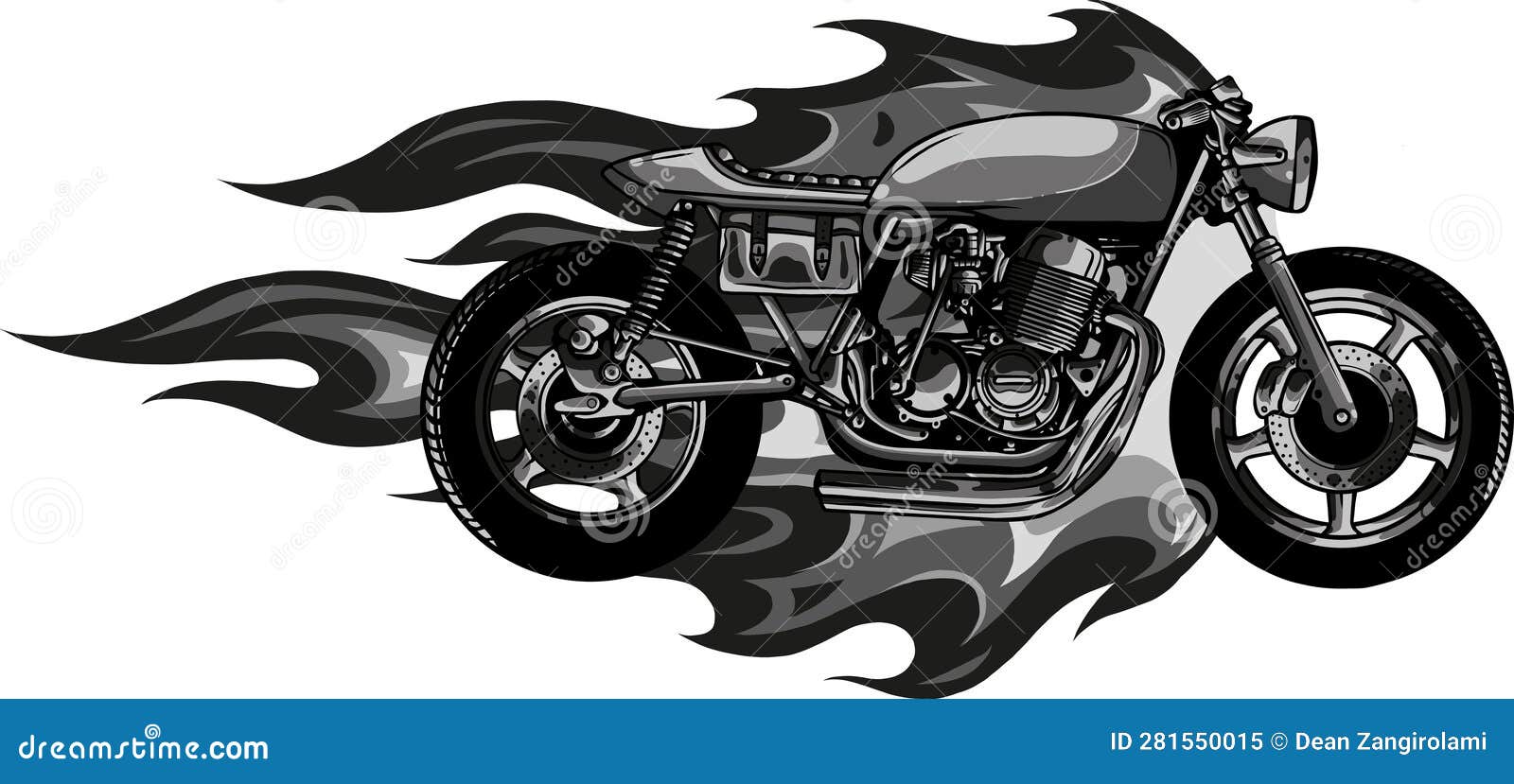 Monochromatic Custom Motorcycle with Flames Vector Illustration Design ...