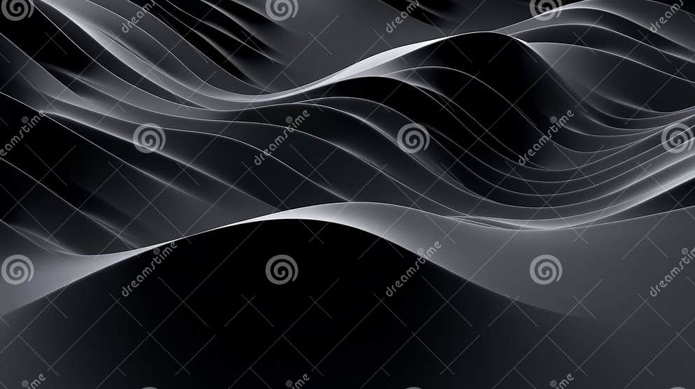 A Monochromatic 3D Wave Pattern in Deep Gray Tones, Creating an Abstract, Minimalistic Design ...