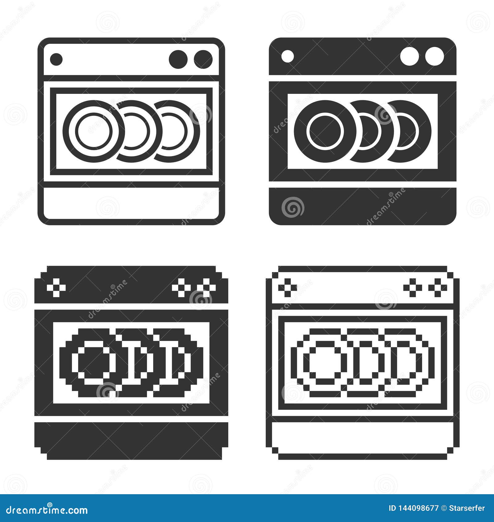 Monochromatic Dishwashing Machine Icon in Different Variants Stock ...