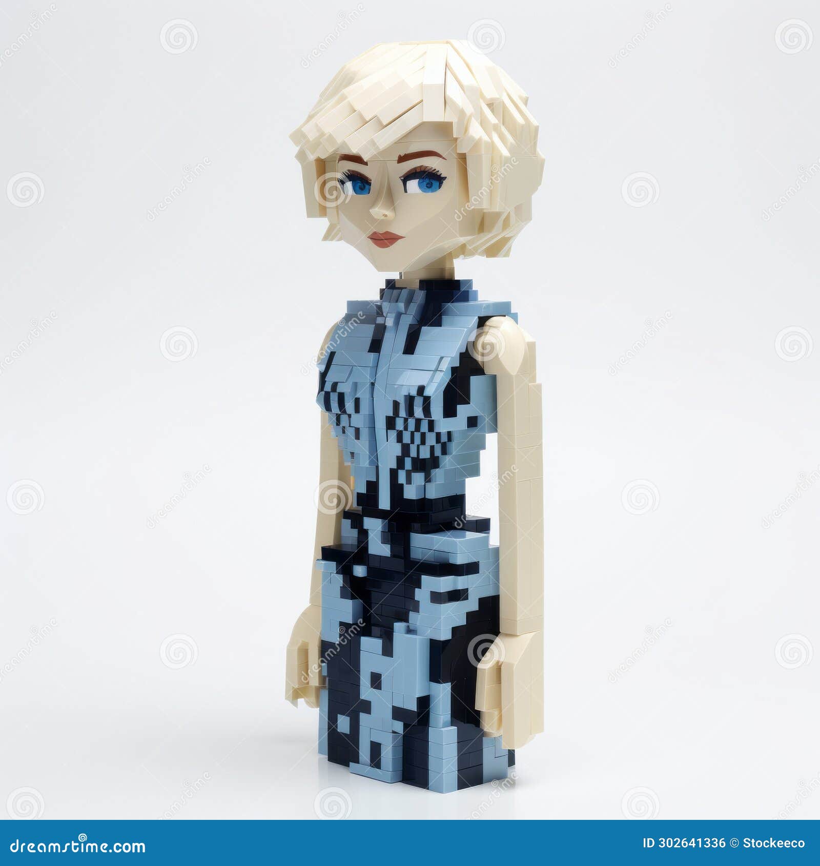 Monochromatic Elegance: 3d Lego Human Model with Blue Eyes Stock ...