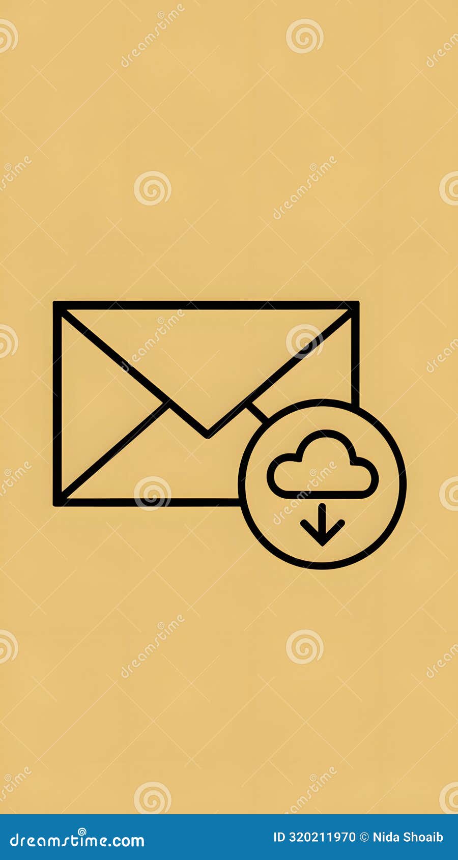 Monochromatic Envelope with Cloud Download Icon on Yellow Background ...