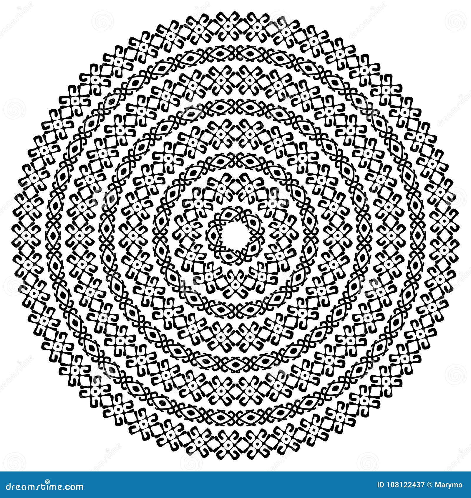 Monochromatic Ethnic Seamless Textures. Round Ornamental Vector Shape ...