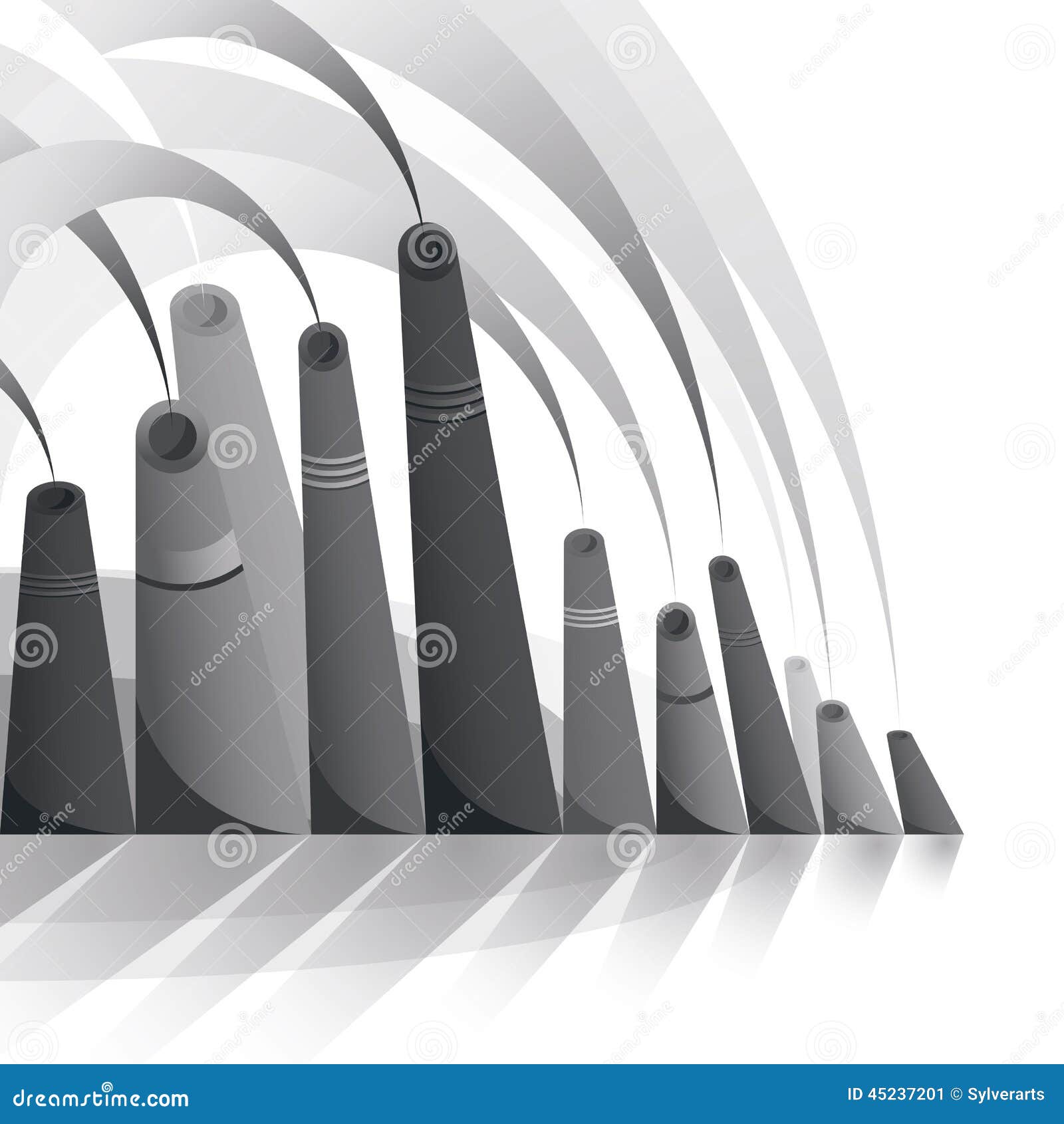 Monochromatic Factory Pipes With Smoke On White Cartoon Vector ...