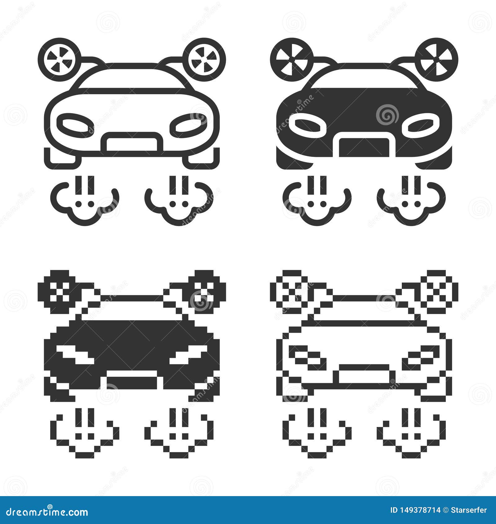 Monochromatic Flying Car Icon in Different Variants Stock Vector ...